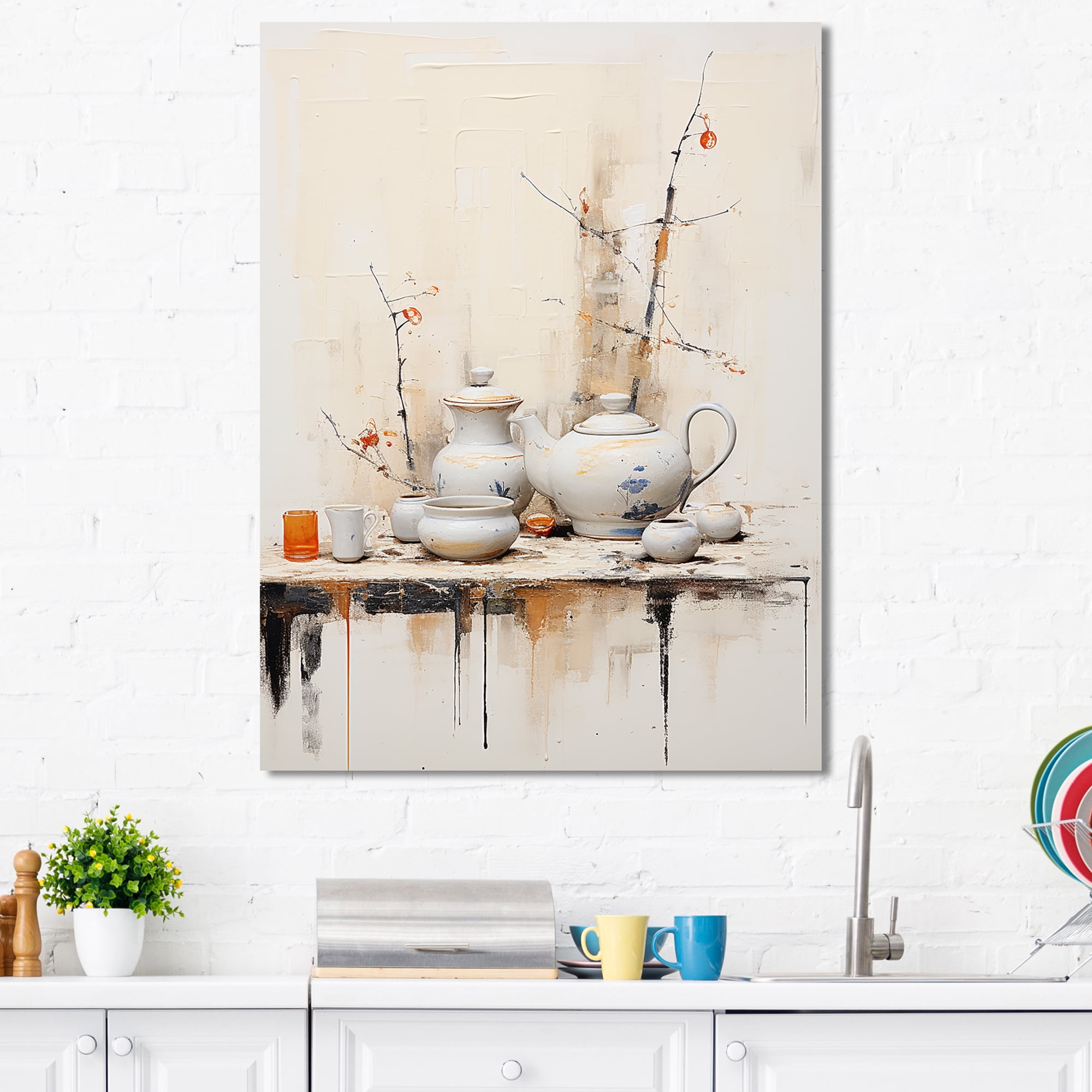 Designart "Silhouettes Of Beige Tea Pottery I" Coffee & Tea Wall Decor ...