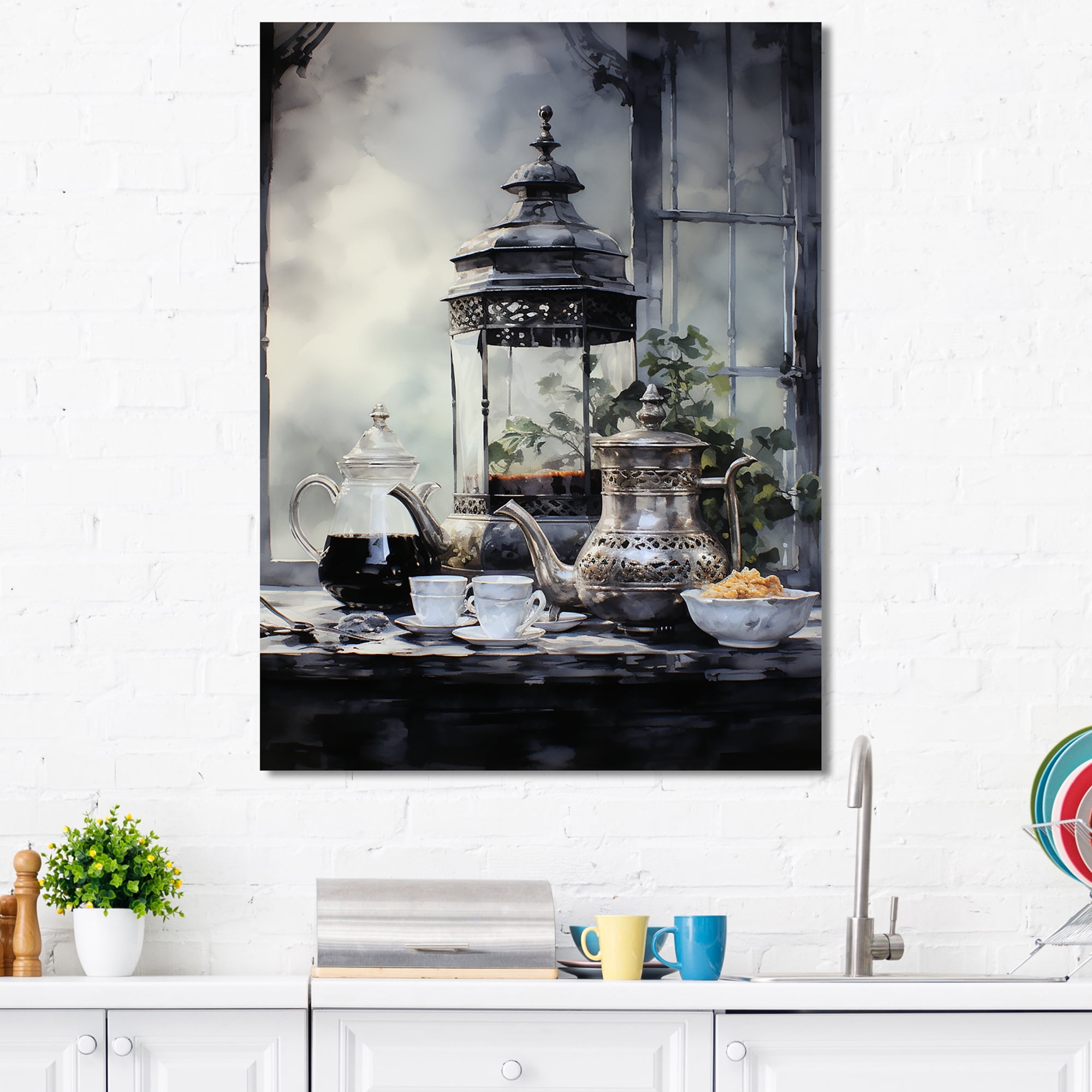 Designart "Silhouettes Of Coffee Pottery" Coffee & Tea Wall Decor ...