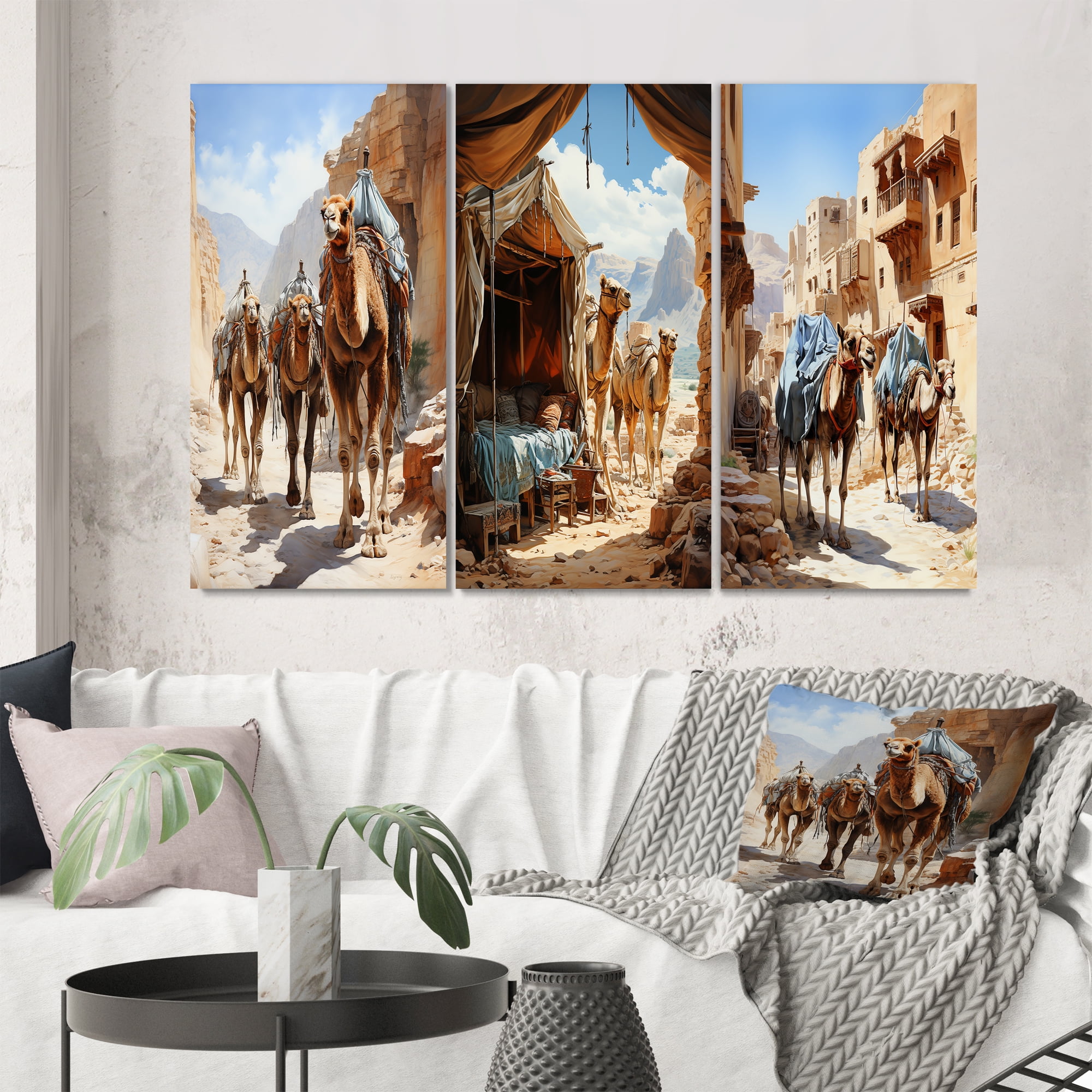 Designart "Silk Road Asian Painting II" Asian Wall Art Set Of 3 - Beige ...