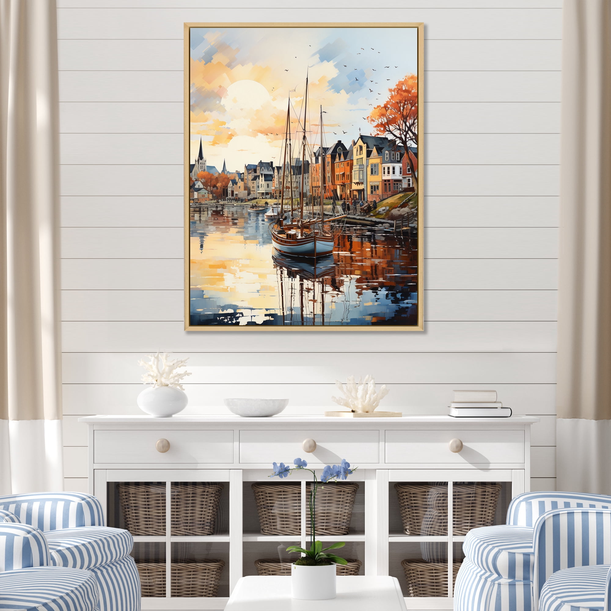 Designart "Silver Anchorage Harbord Harbor wall decor II" Nautical ...