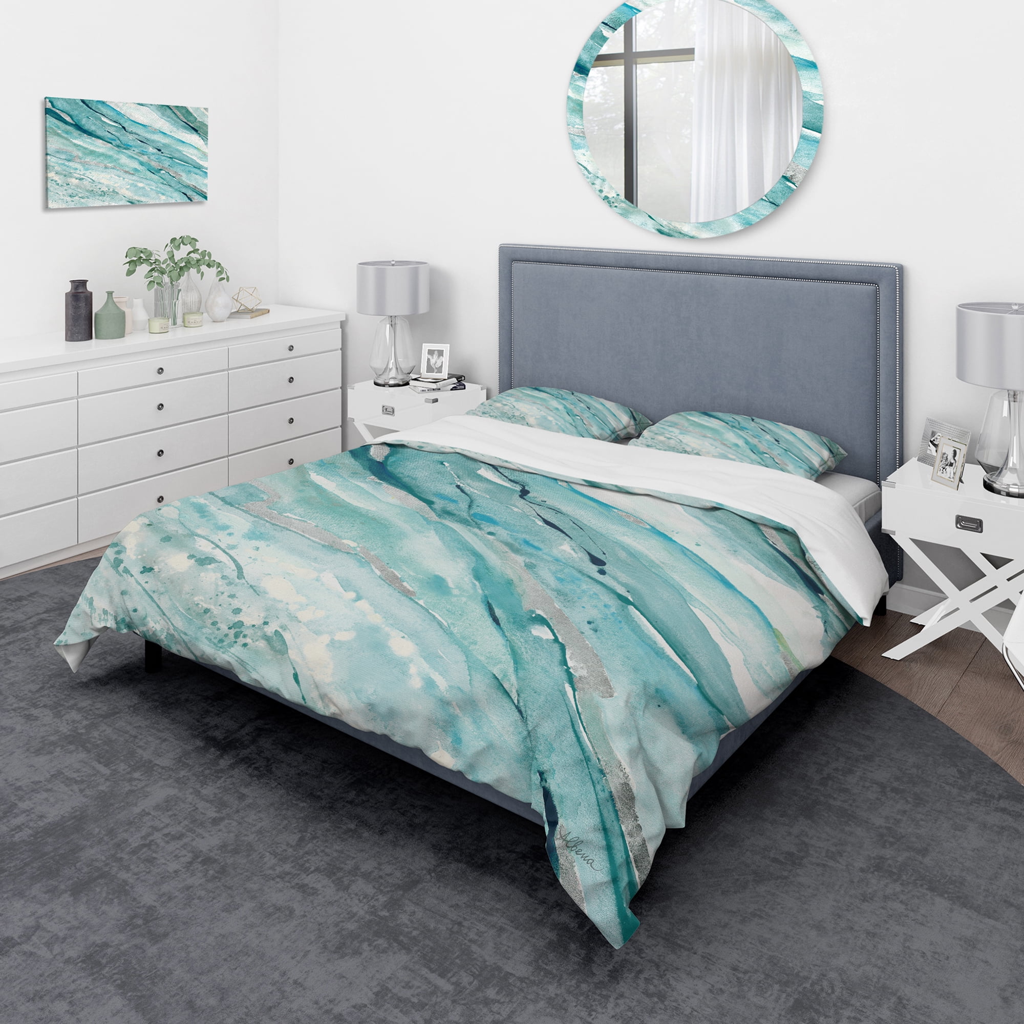 Designart 'Silver Springs I Blue Green' Farmhouse Duvet Cover Set ...