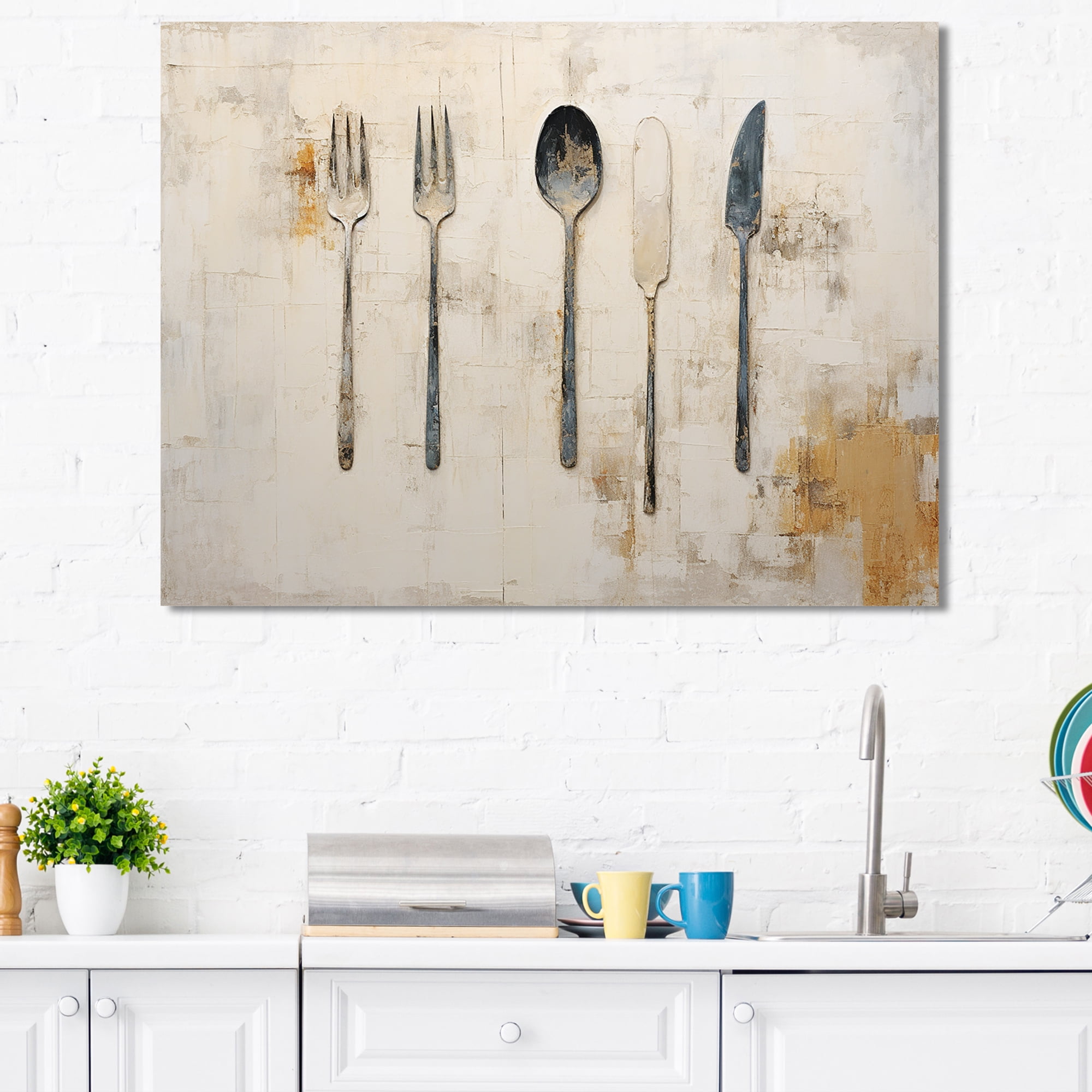 Designart "Simplified Silverware Design" Utensils Wall Art Living Room ...