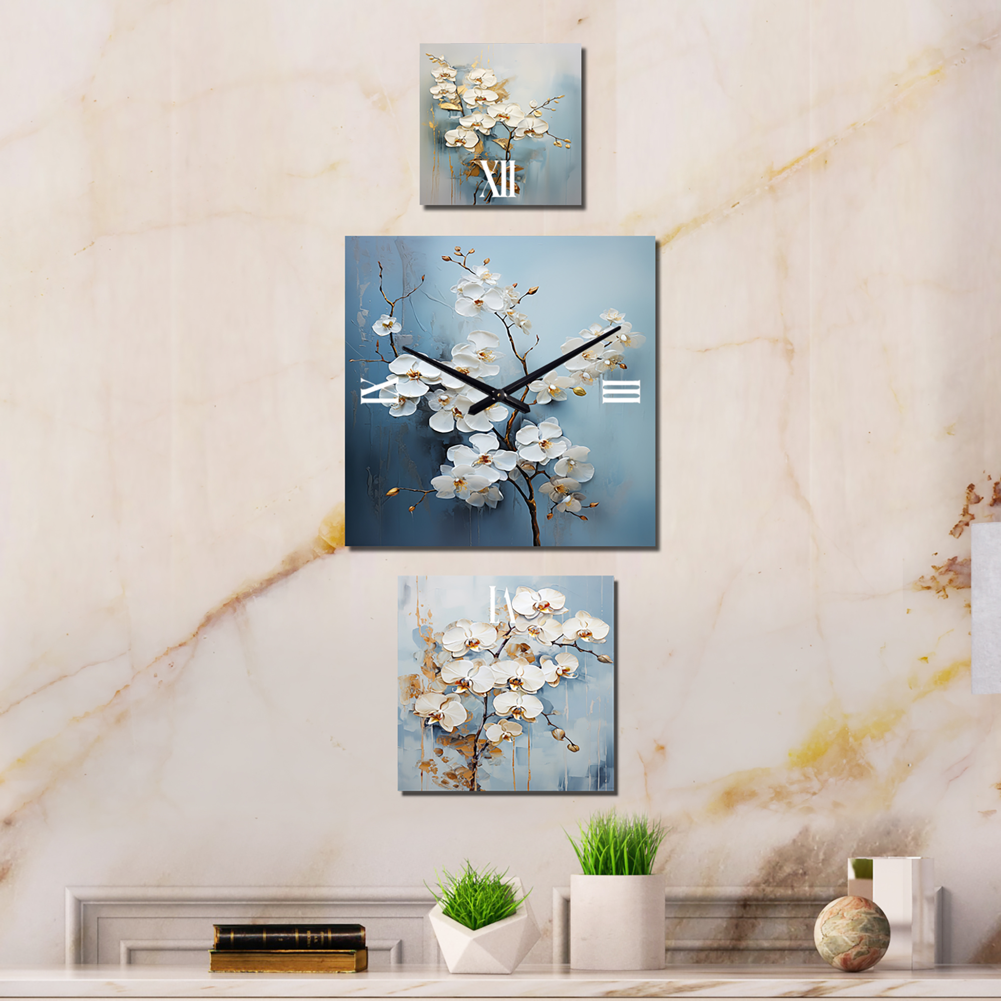Designart "Simplistic Beige and Gold Orchids" Orchids Oversized Wall ...