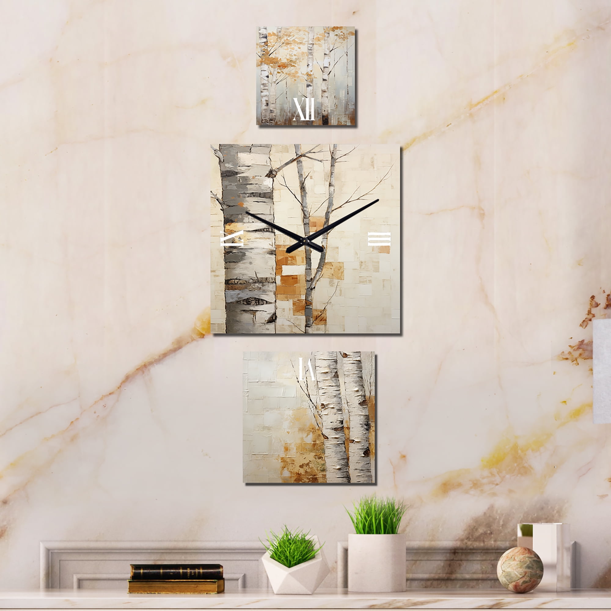Designart "Simplistic Birch Essence" Trees Oversized Wall Clock - Set ...
