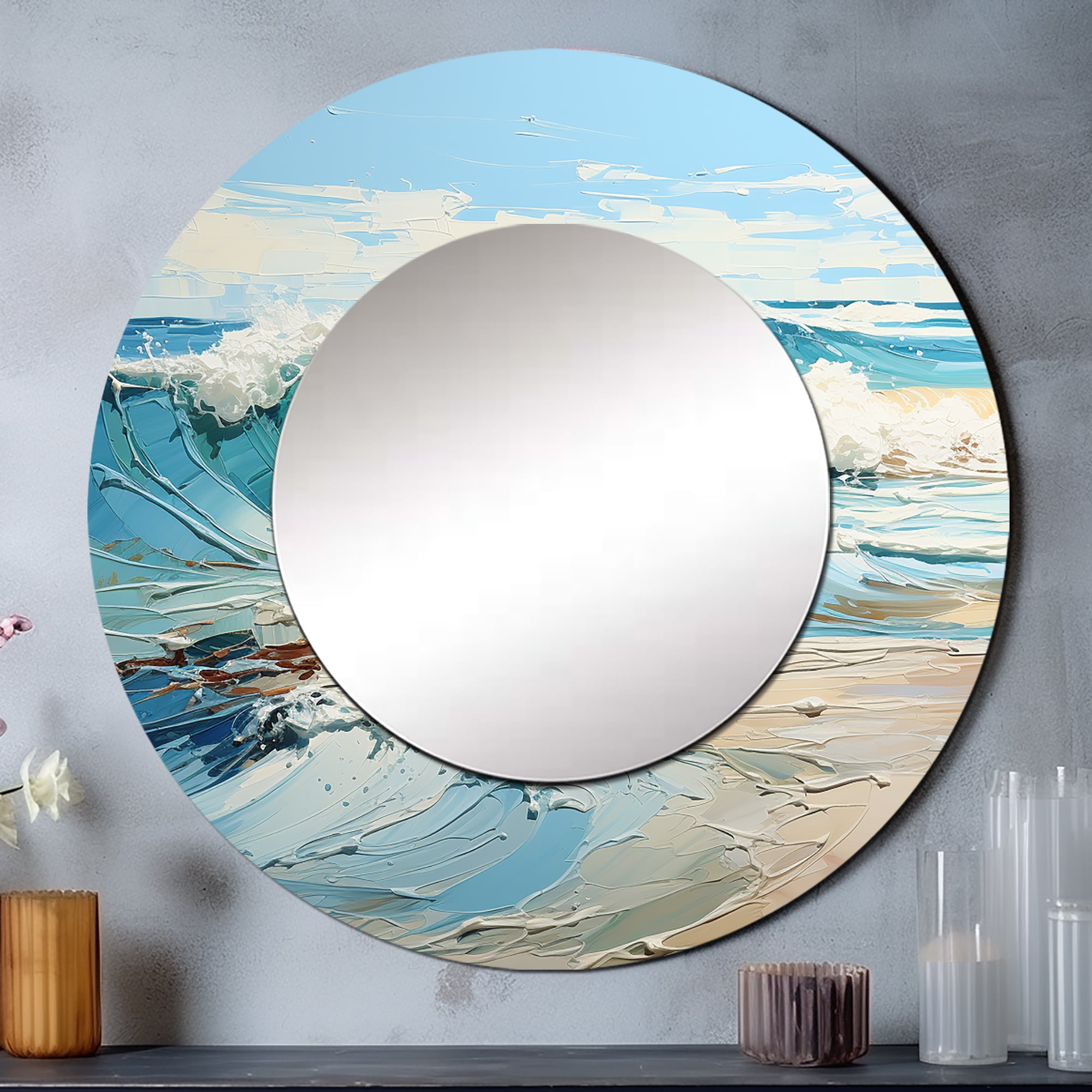 Designart "Simplistic Blue And White Beach" Coastal Waves Blue Large ...