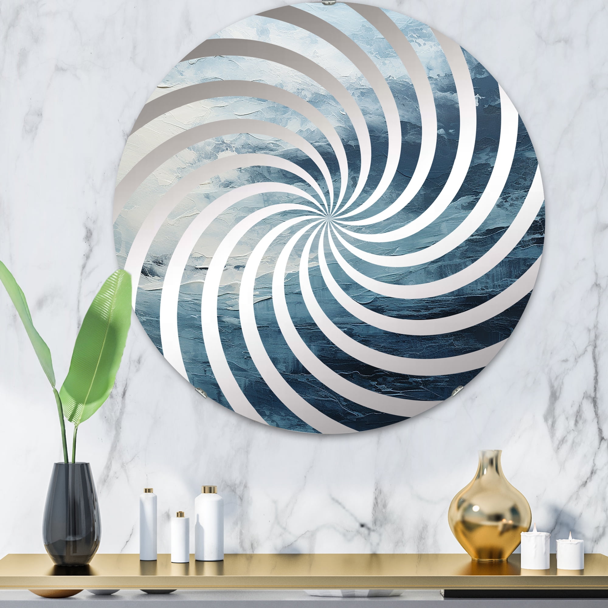 Designart "Simplistic Ebony and Azure Wave Design" Coastal Vortex Round ...