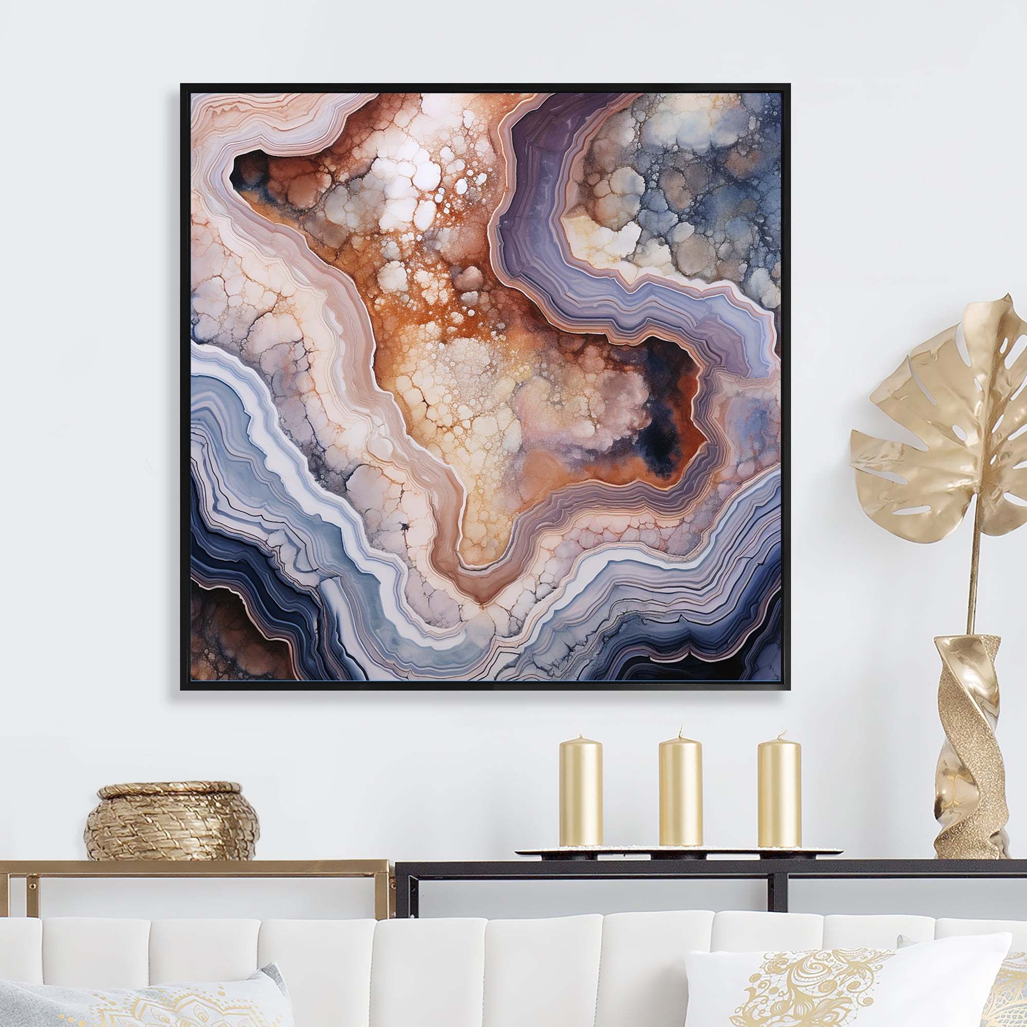 Designart "Simplistic Geode Panorama II" Stone Geode Floater Framed ...