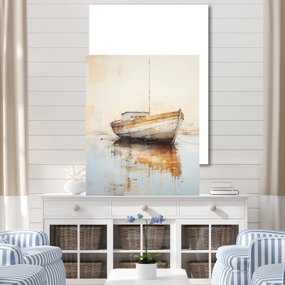 Designart "Simplistic Horizon With Fishing Boat II" Coastal Boat Canvas ...