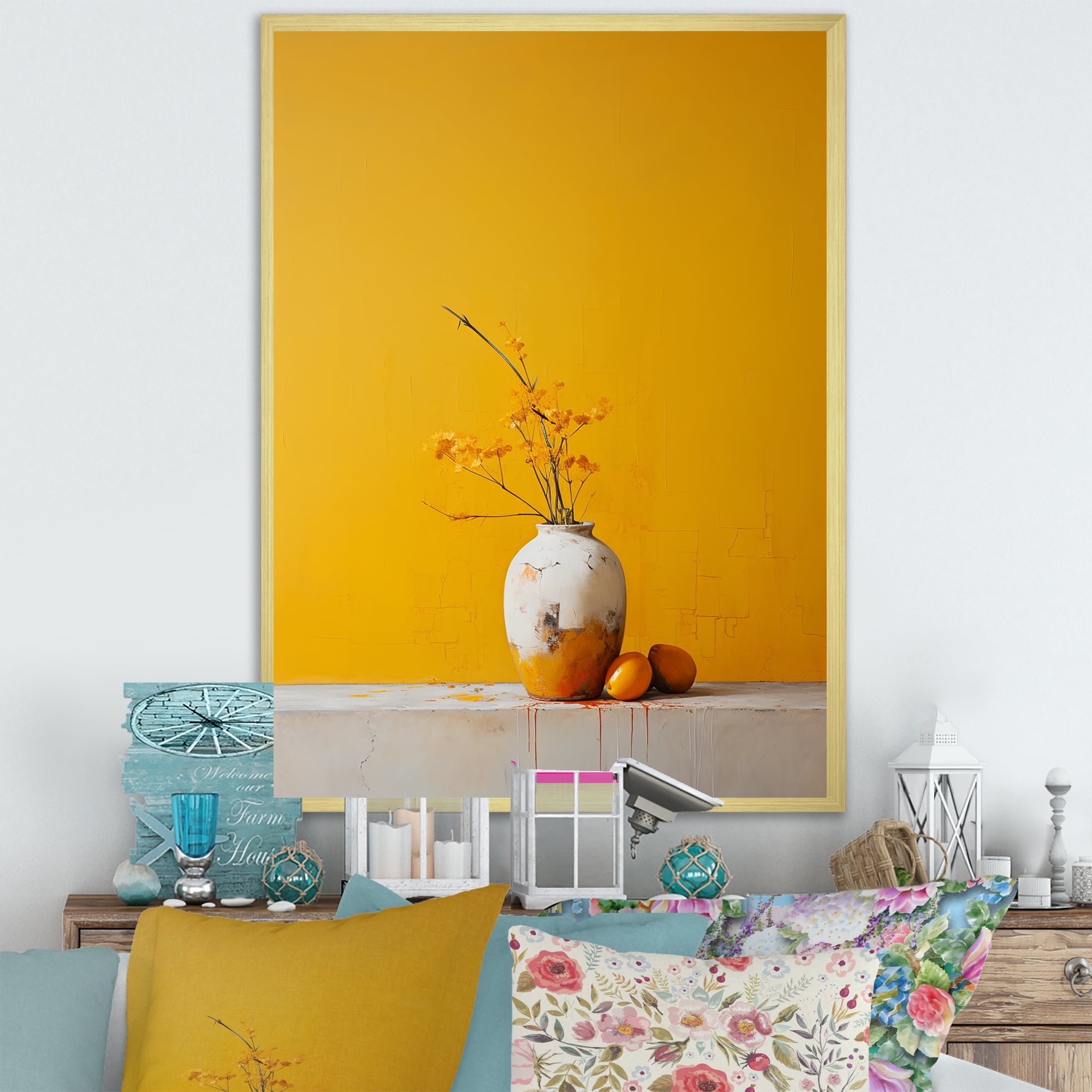 Designart "Simplistic Lemon Ivory Pottery" Boho Pottery Picture Framed ...