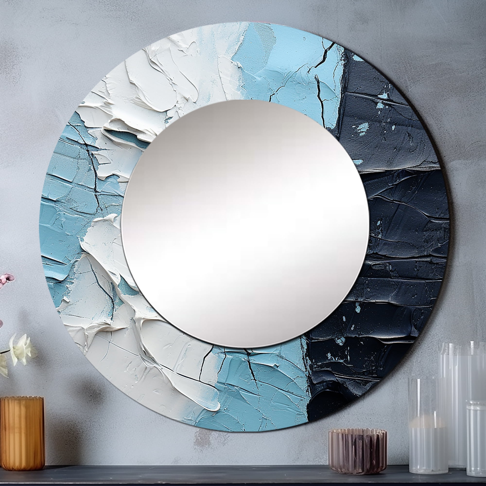 Designart "Simplistic Navy And Ebony Paint Alcove" Beach Rund Mirror ...
