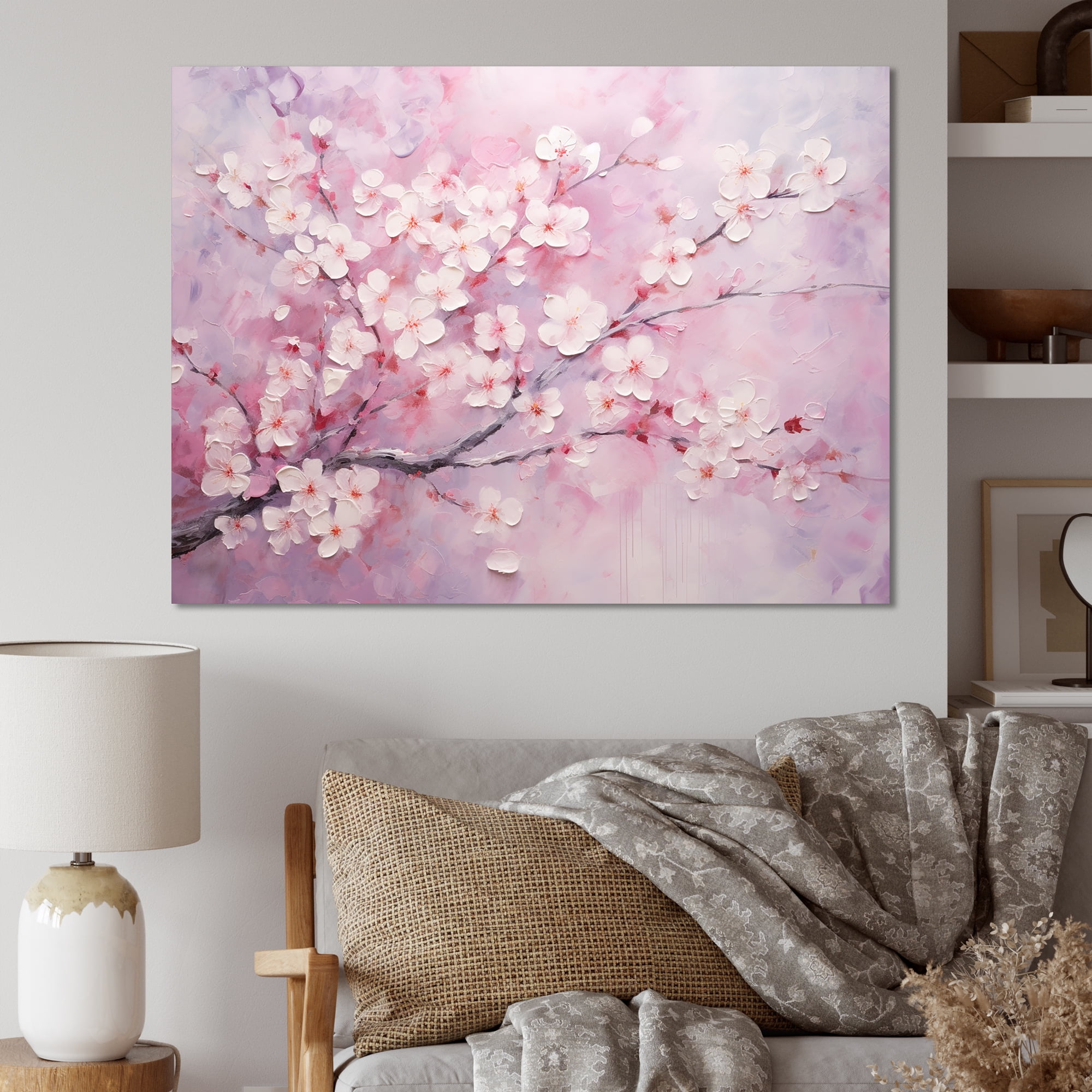Designart "Simplistic Pink Cherry Serenity Tree" Cherry Blossom Wall ...