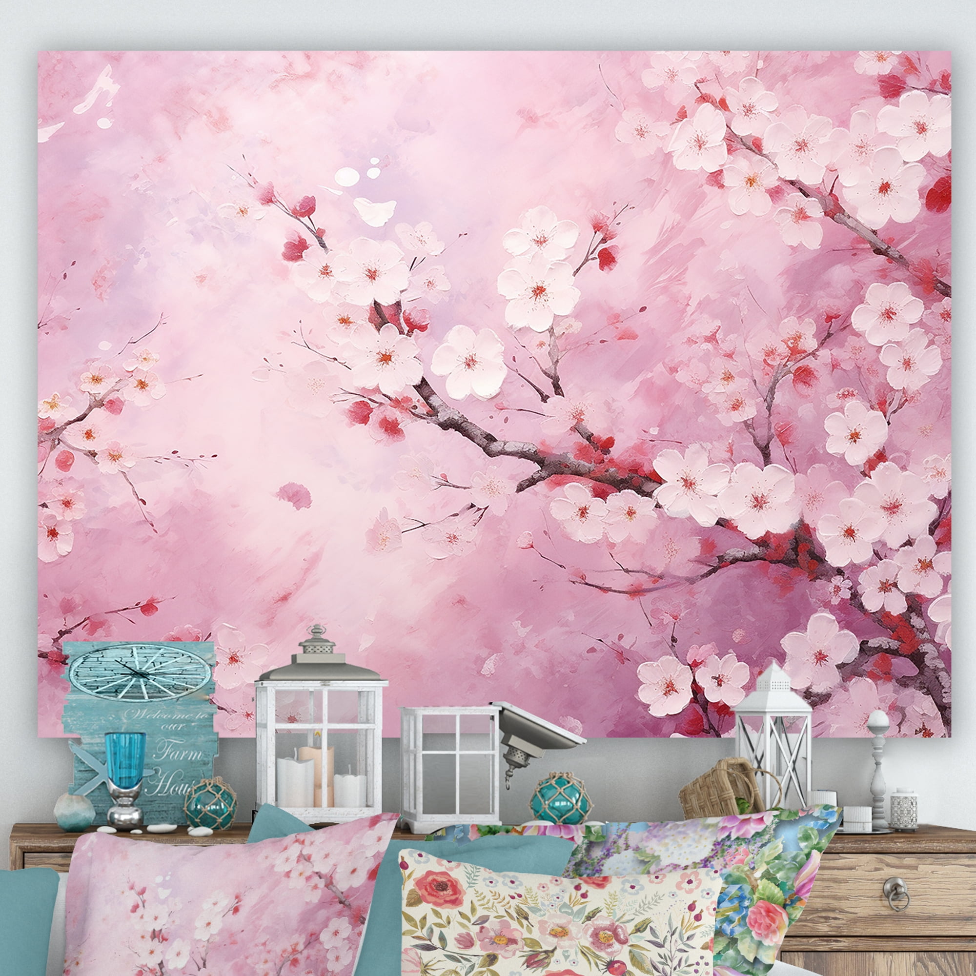 Designart "Simplistic Pink Cherry Serenity Tree II" Cherry Blossom ...