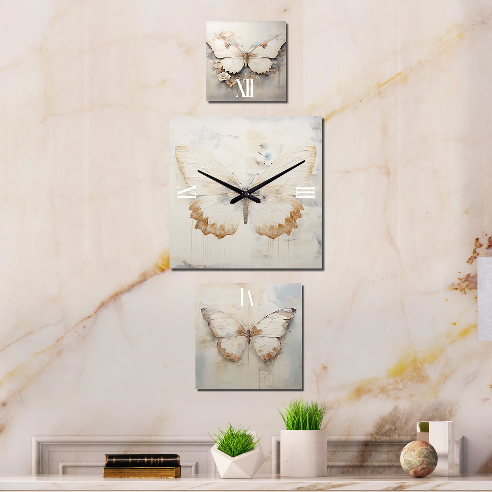 Designart "Simplistic Taupe Butterfly" Butterfly Oversized Wall Clock ...