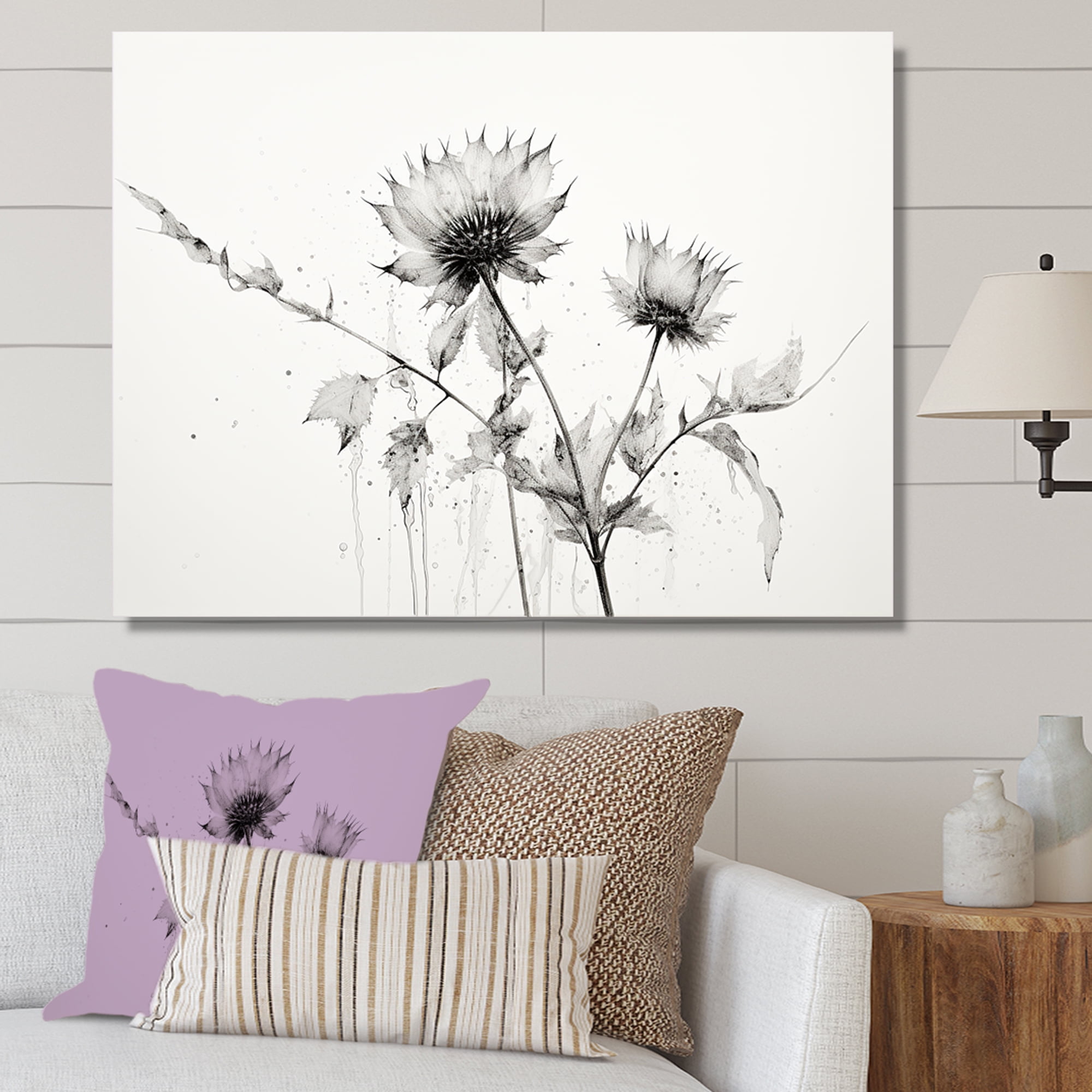 Designart "Simplistic Thistle Art I" Thistle Wall Art Living Room ...