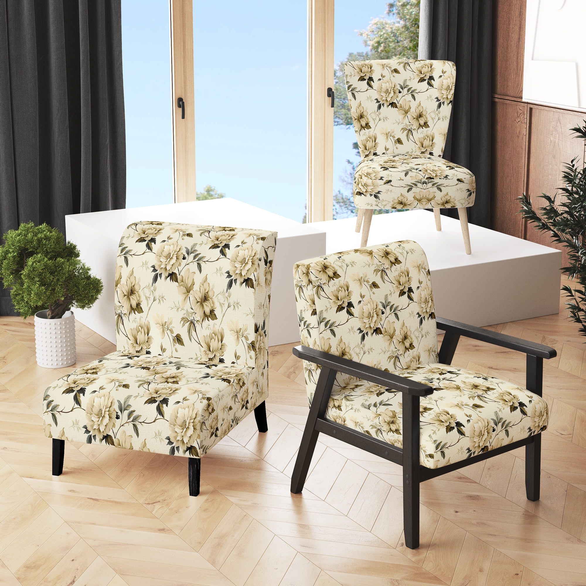 Designart "Simplistic Victorian Elegance VI" White Floral Upholstered ...