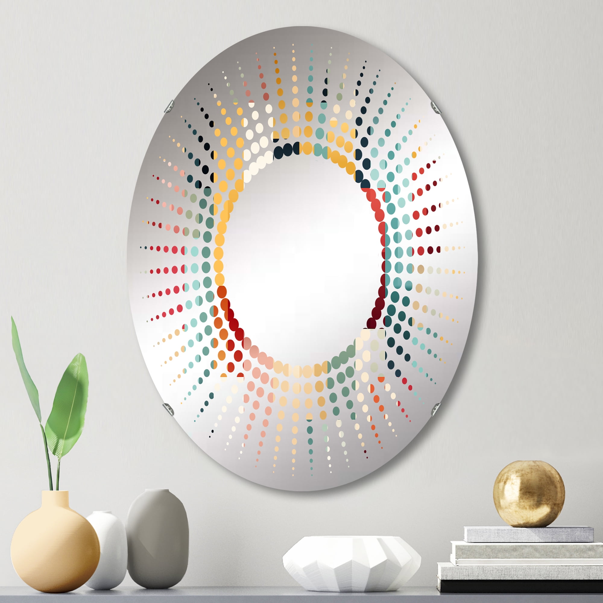 Designart "Simply Urban I" Striped Starburst Round Wall Mirror - Oval ...