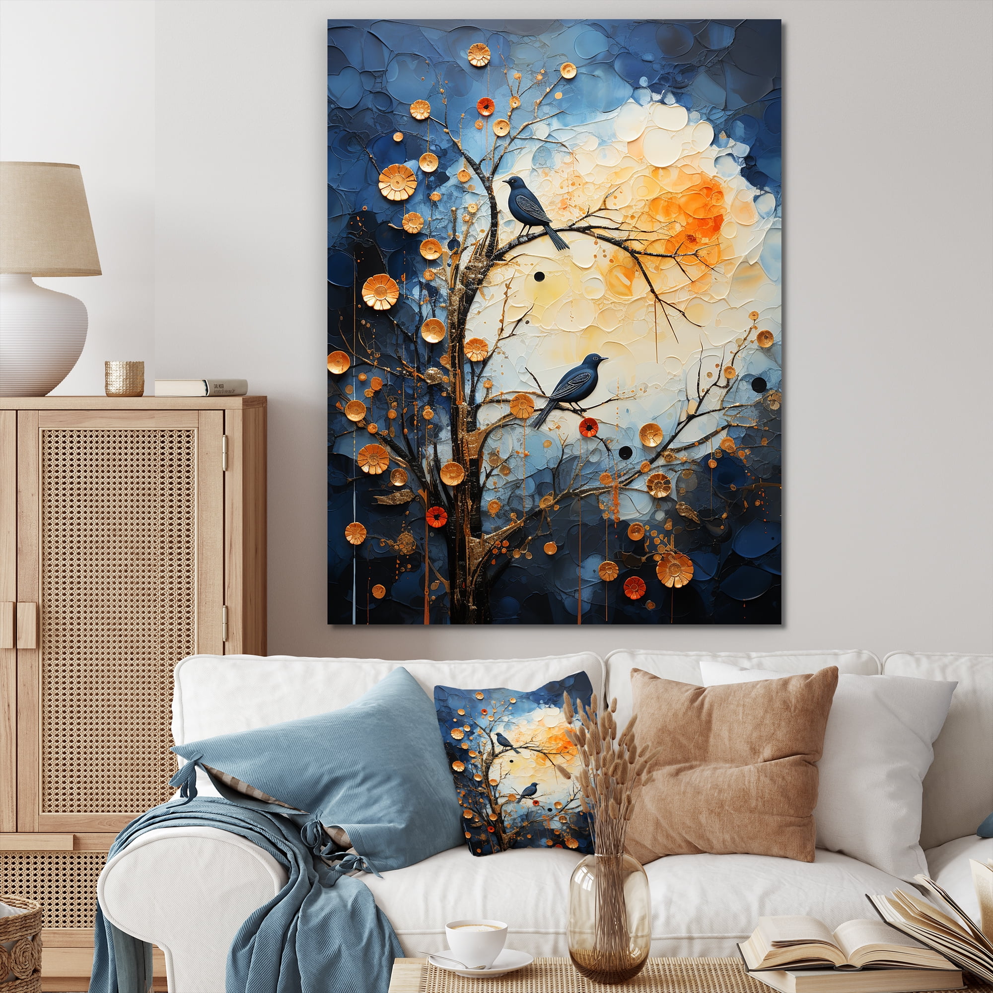 Designart "Singing Blooms Blue Bird in Springtime III" Animals Canvas ...