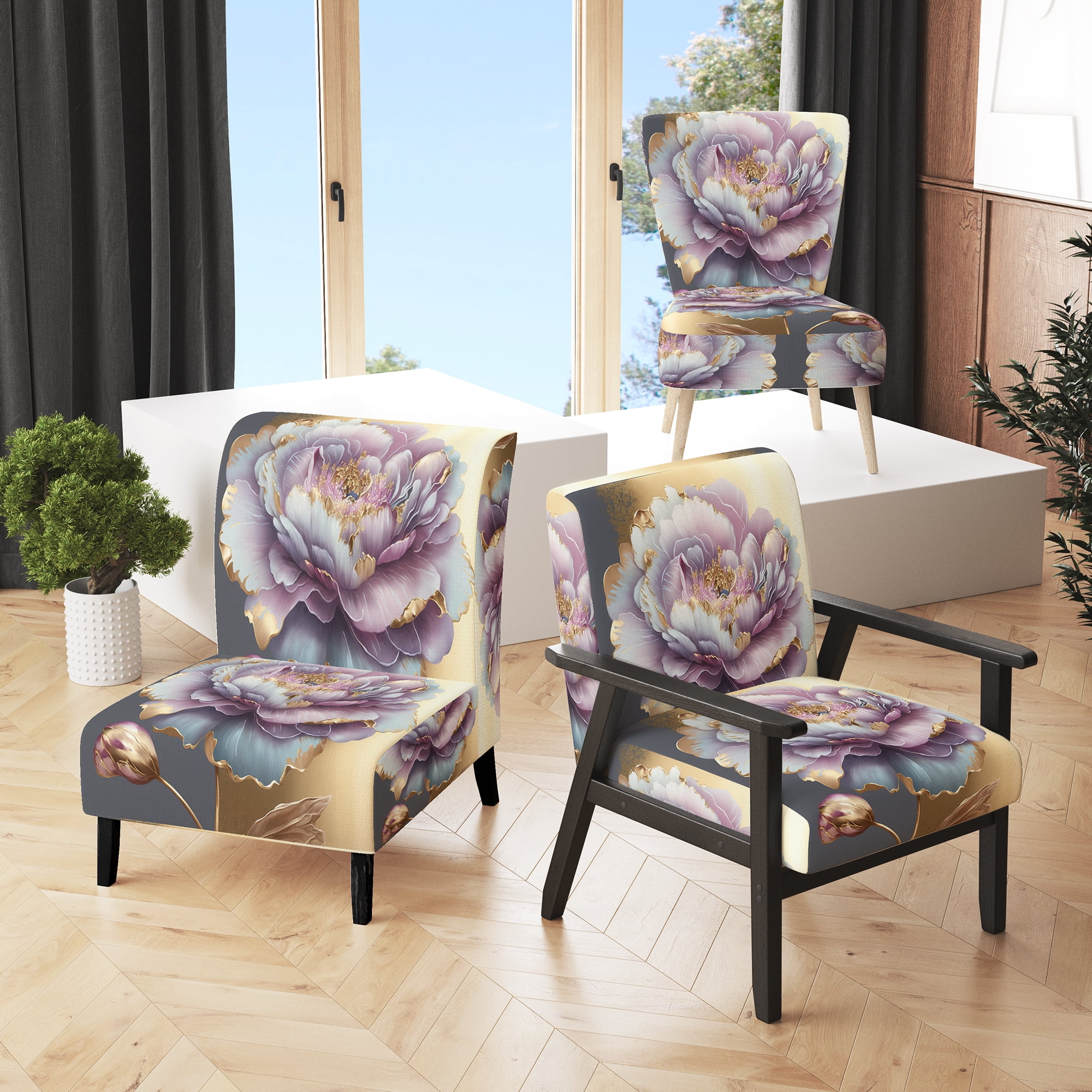 Designart "Single Flower in Purple Hue I" Pink Hue Upholstered Accent ...