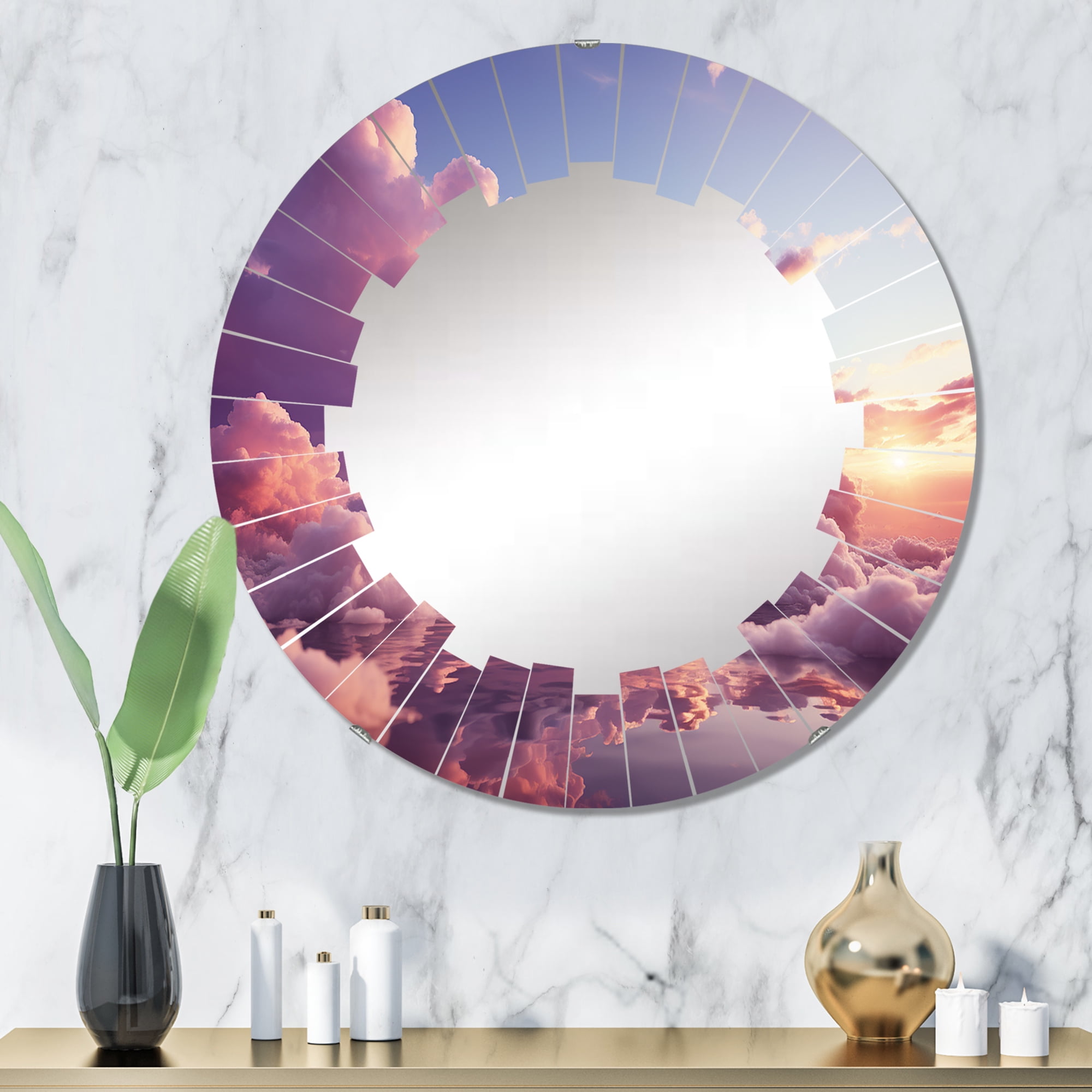 Designart "Sky Photo Pastel Dream III" Landscapes Round Wall Mirror ...