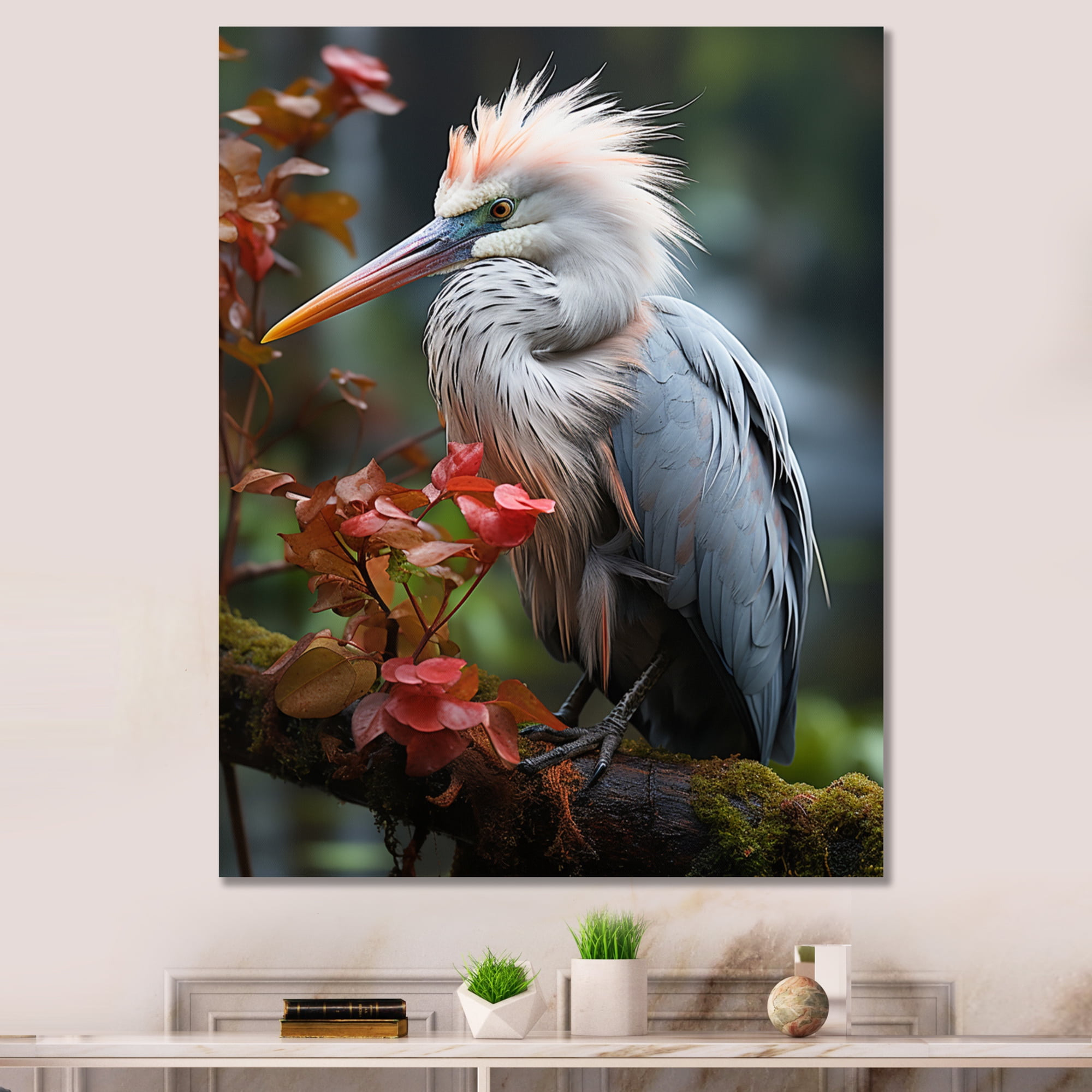 Designart "Slate Pink Creature Egret" Animals Wall Decor - Walmart.com