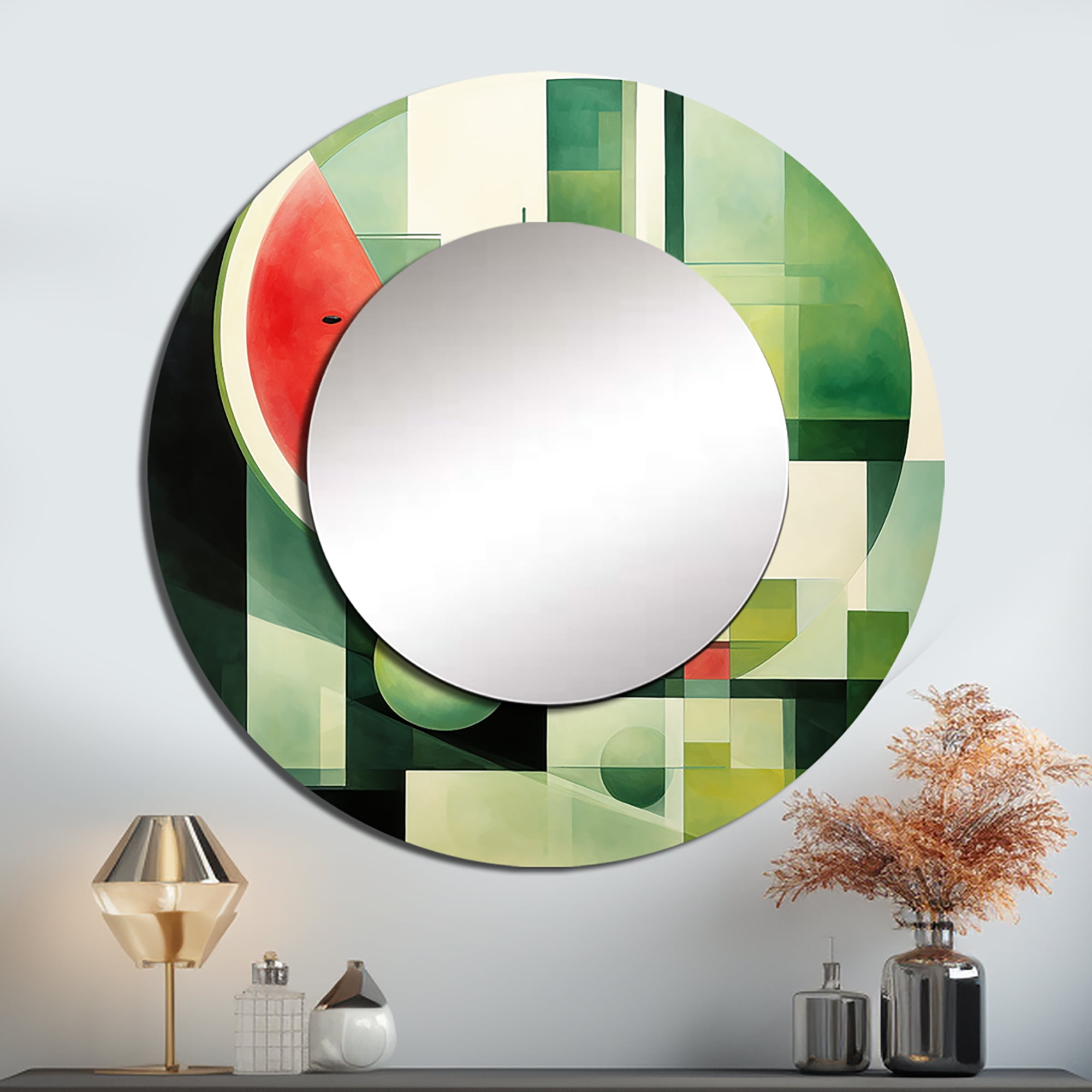 Designart "Sliced Green Watermelon" Fruits Rund Mirror For Wall Decor ...