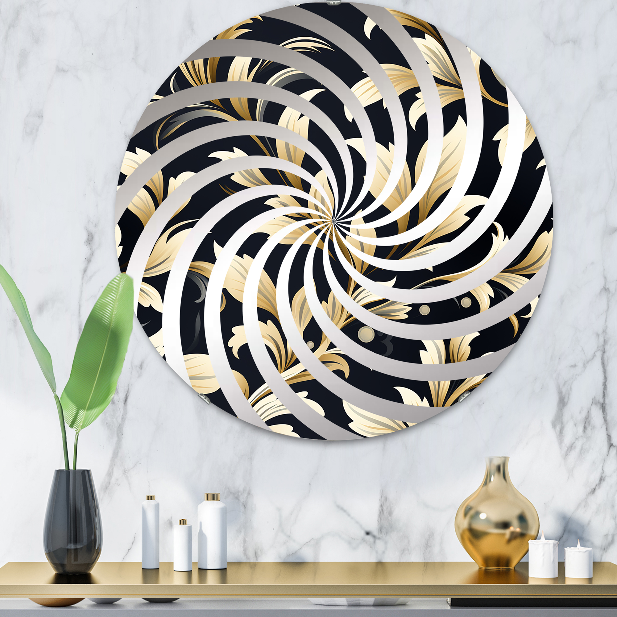 Designart "Smooth Beige Damask Elegance" Damask Vortex Round Wall ...
