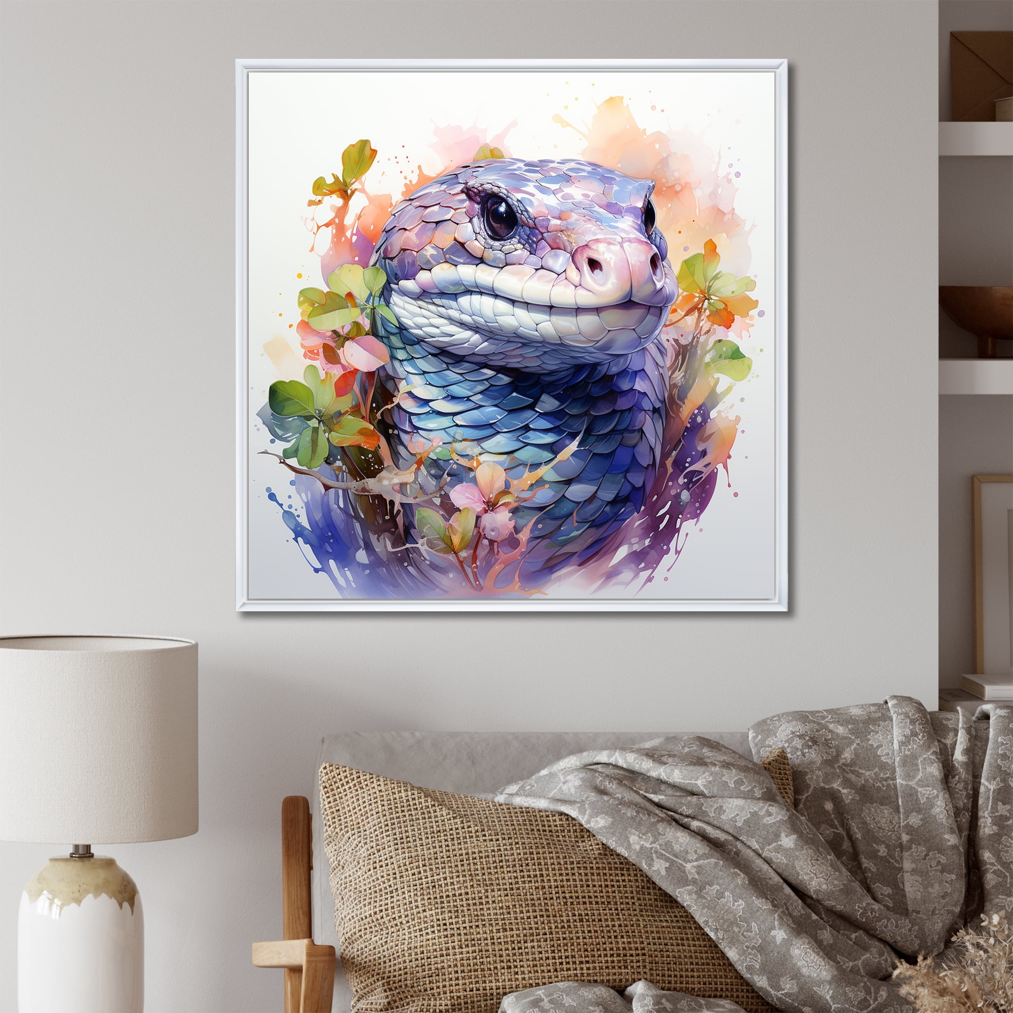 Designart "Snakes in Floral Grace I" Animals Framed Wall Art ...