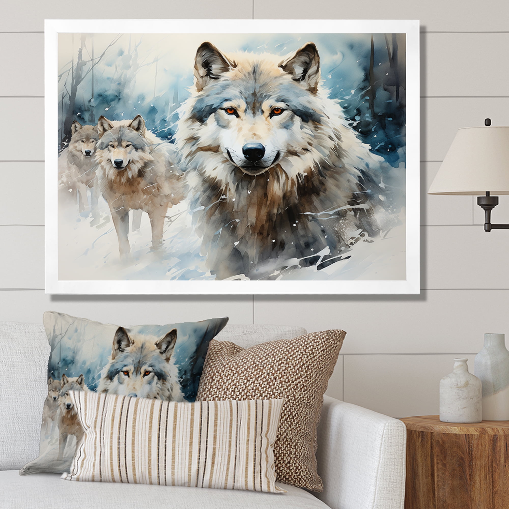 Designart "Snow Wolves Winter's Majestic Residents I" Animals Framed ...