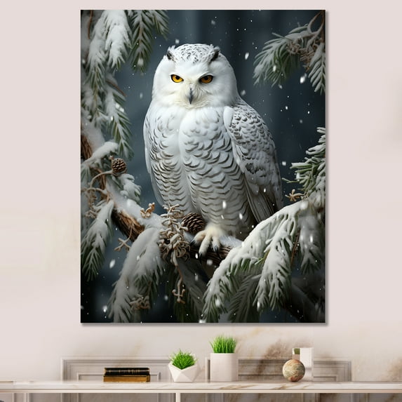 Designart "Snowy Owl Winter Sentinel I" Animals Canvas Wall Art ...