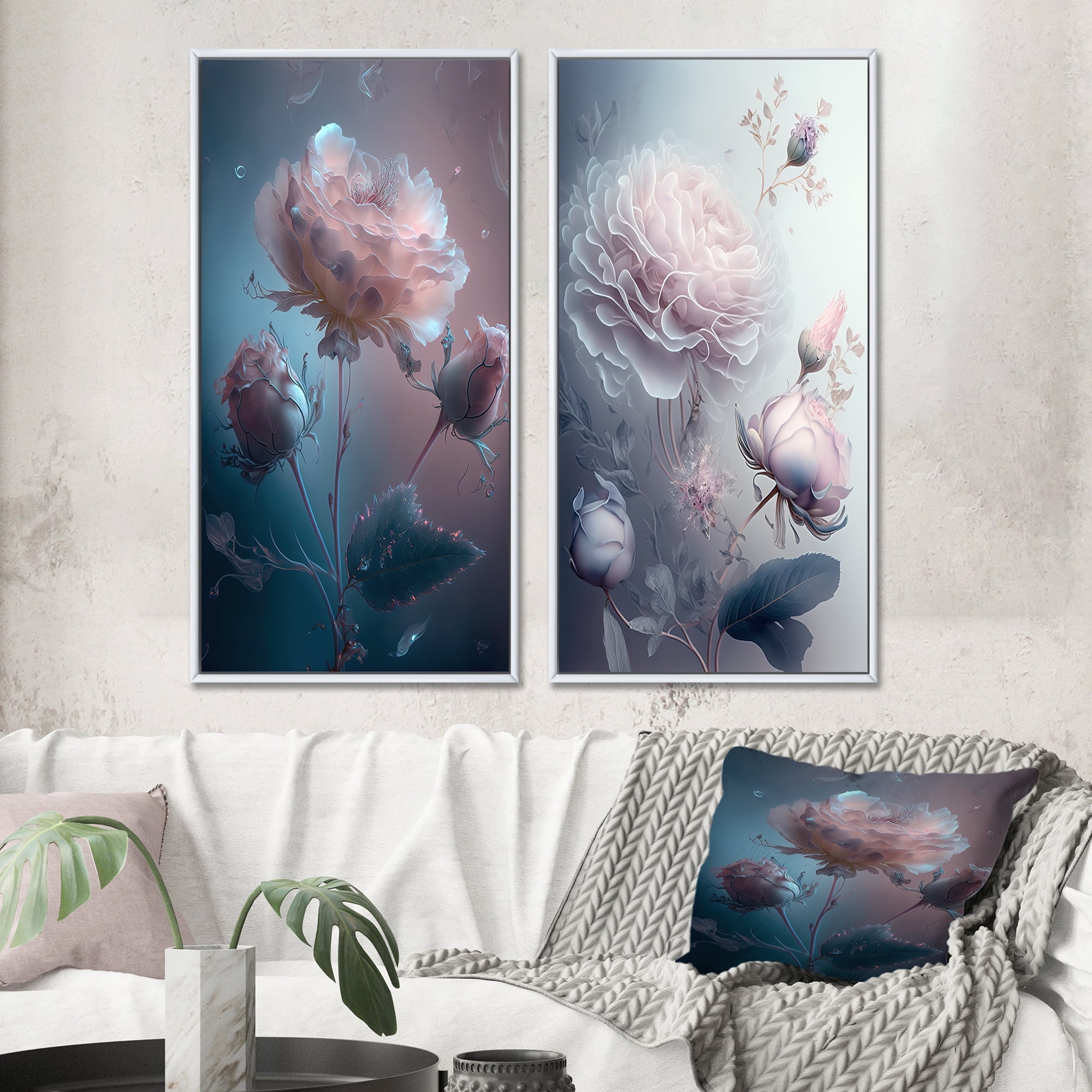 Designart "Soft Ethereal Pink Rose Blossom I" Floral Rose Framed Wall ...