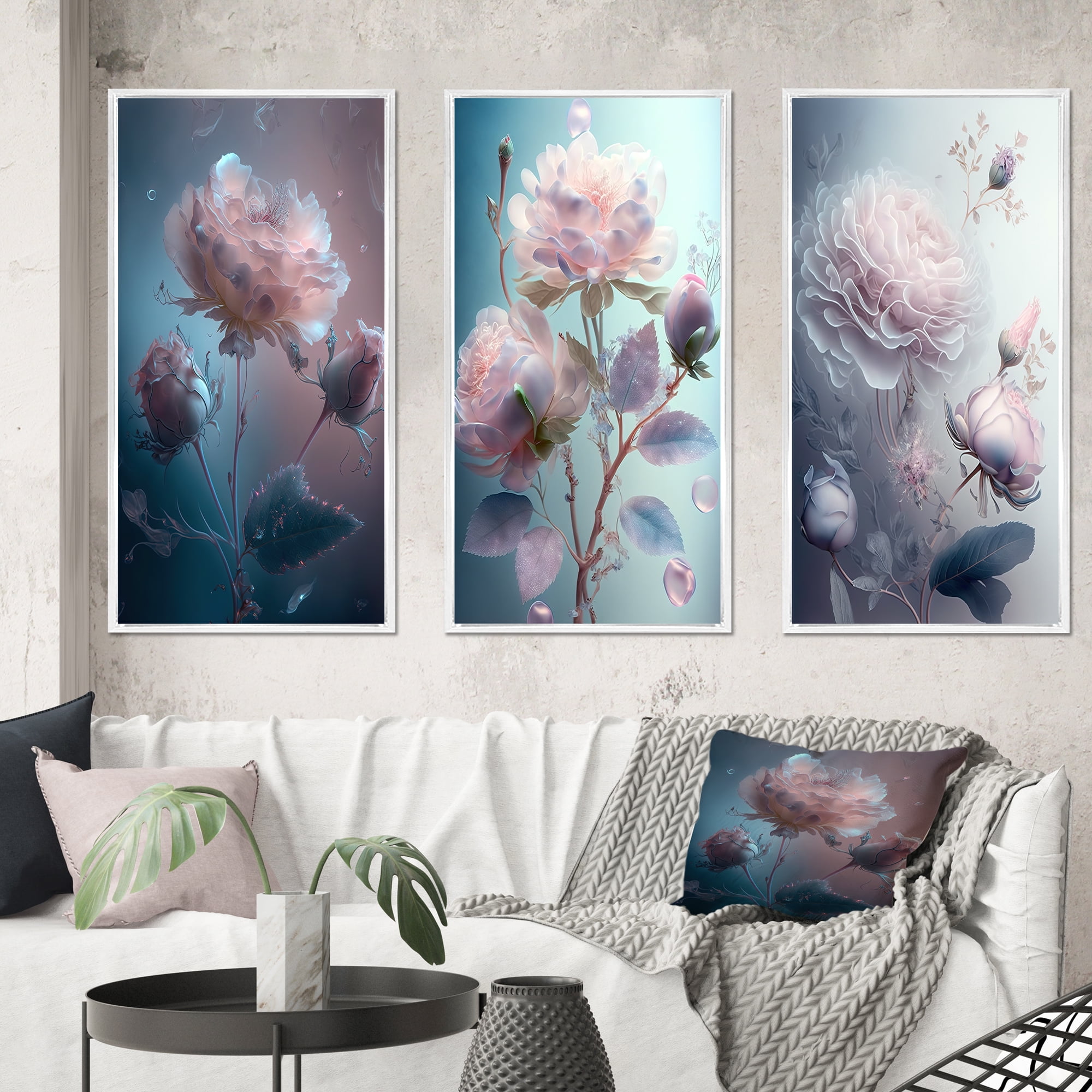 Designart "Soft Ethereal Pink Rose Blossom I" Floral Rose Framed Wall ...