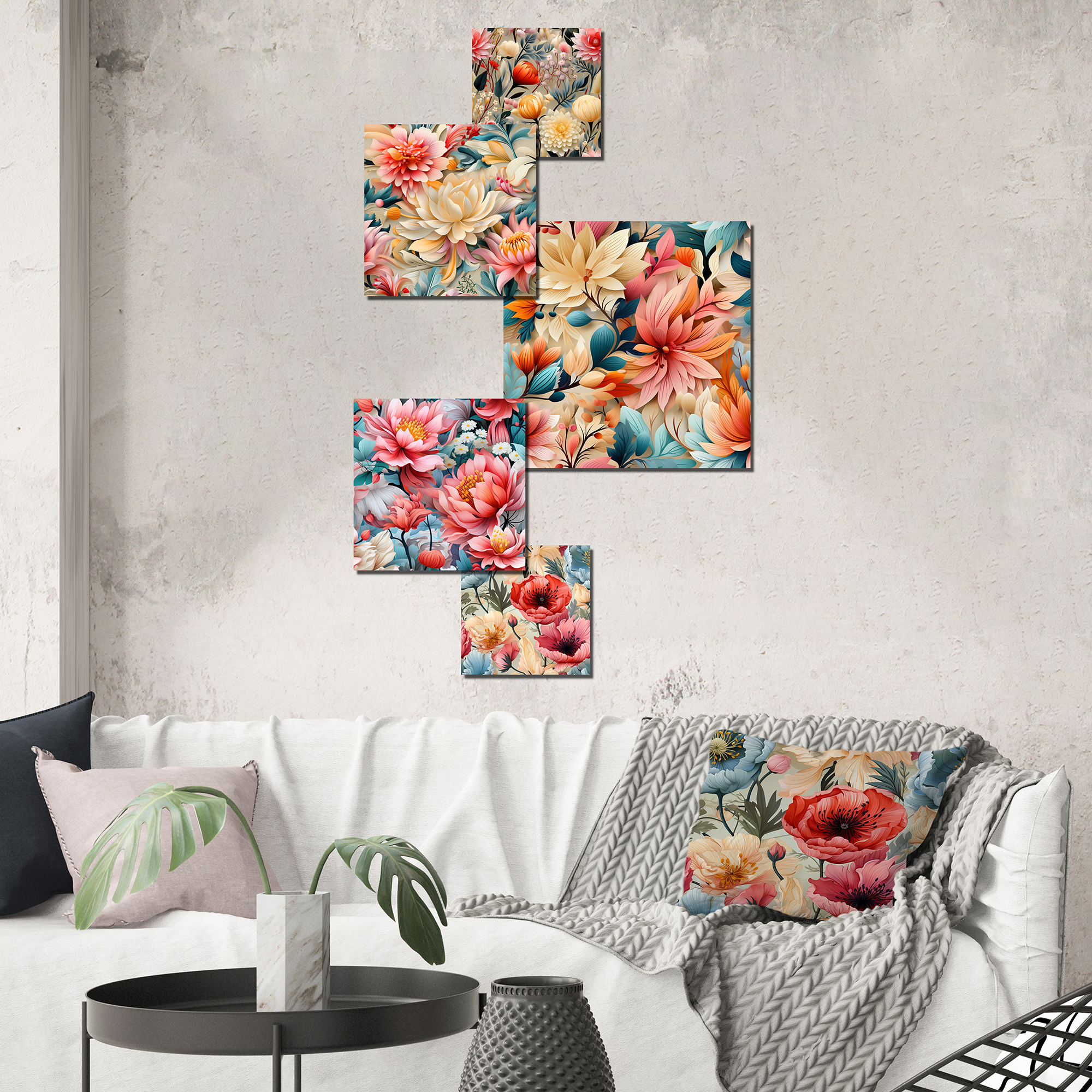 Designart "Soft Poppy Expression" Floral Wall Art Set Of 5 - Beige ...