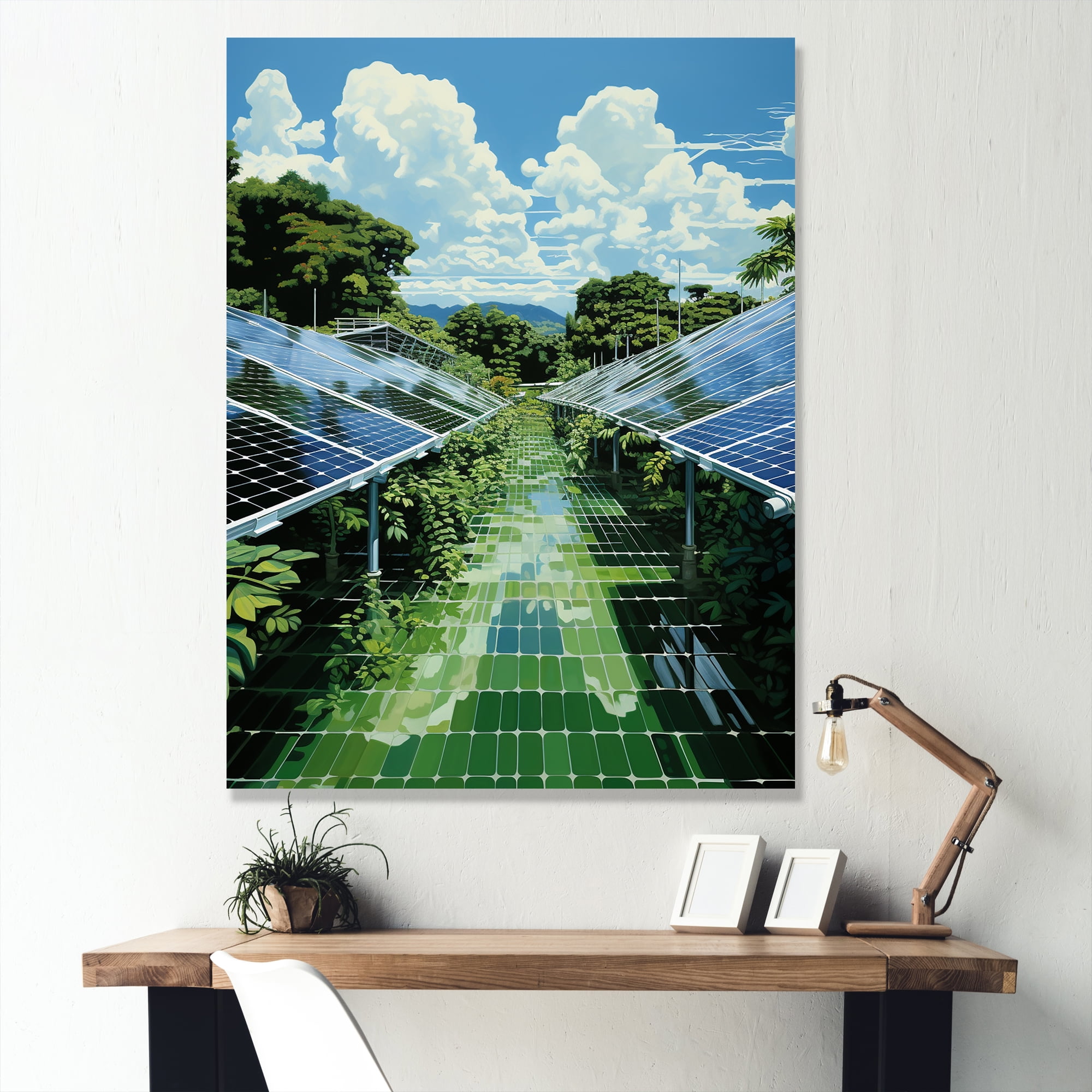 Designart "Solar Panels Field Solution in Green II" Architecture Canvas ...