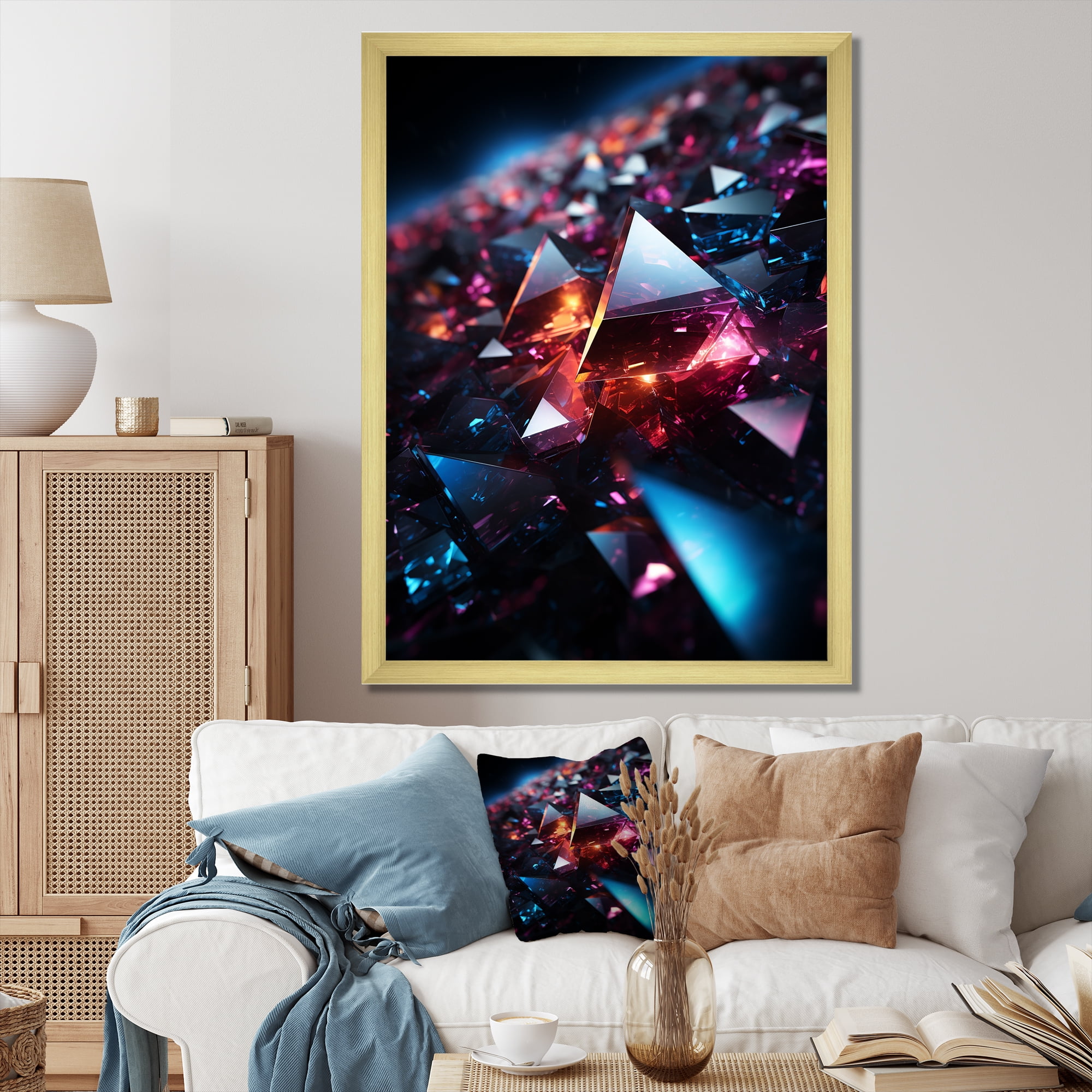 Designart "Solar Power Blue and Purple Abstract" Geometric Framed Wall ...