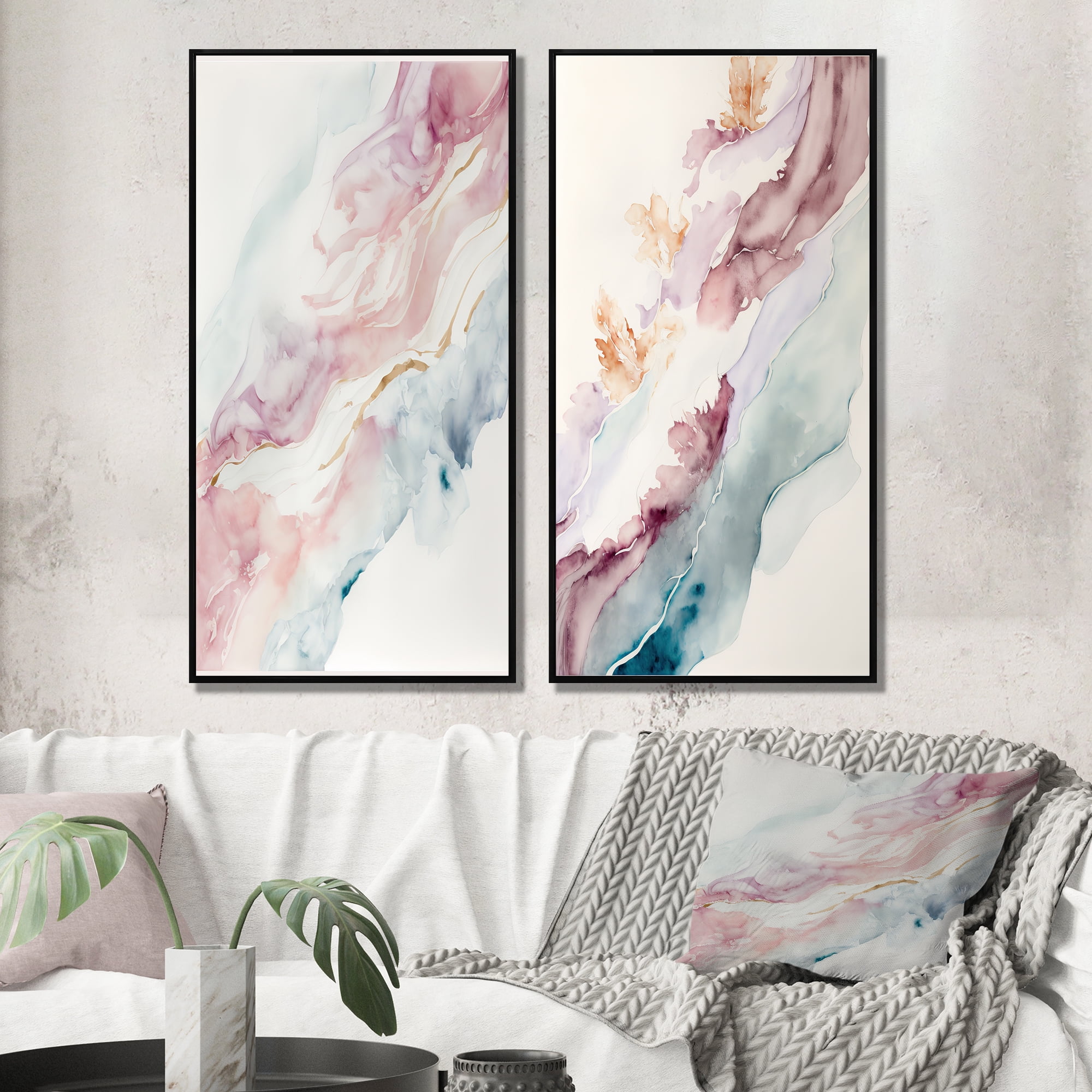 Designart "Solitary Reflections in Blushing Heights I" Abstract Liquid ...