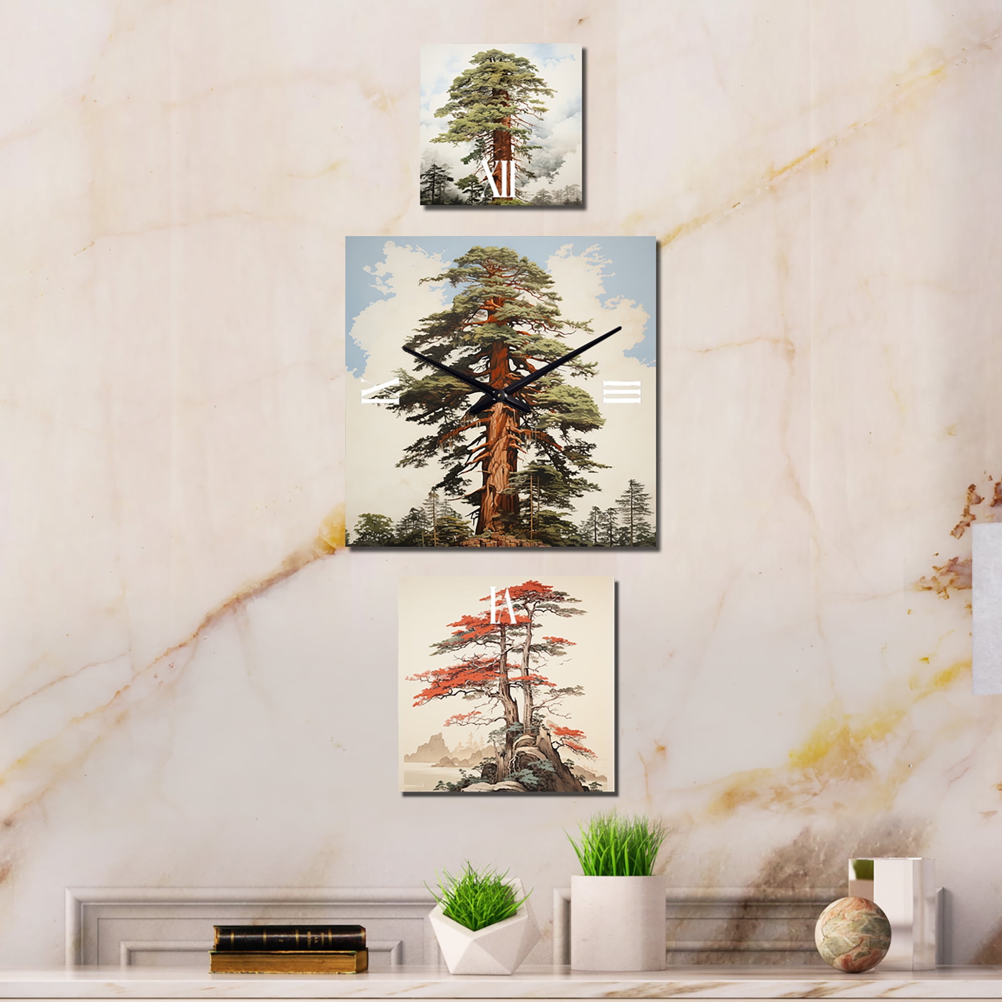 Designart "Solitary Rising Redwoods" Trees Oversized Wall Clock - Set ...