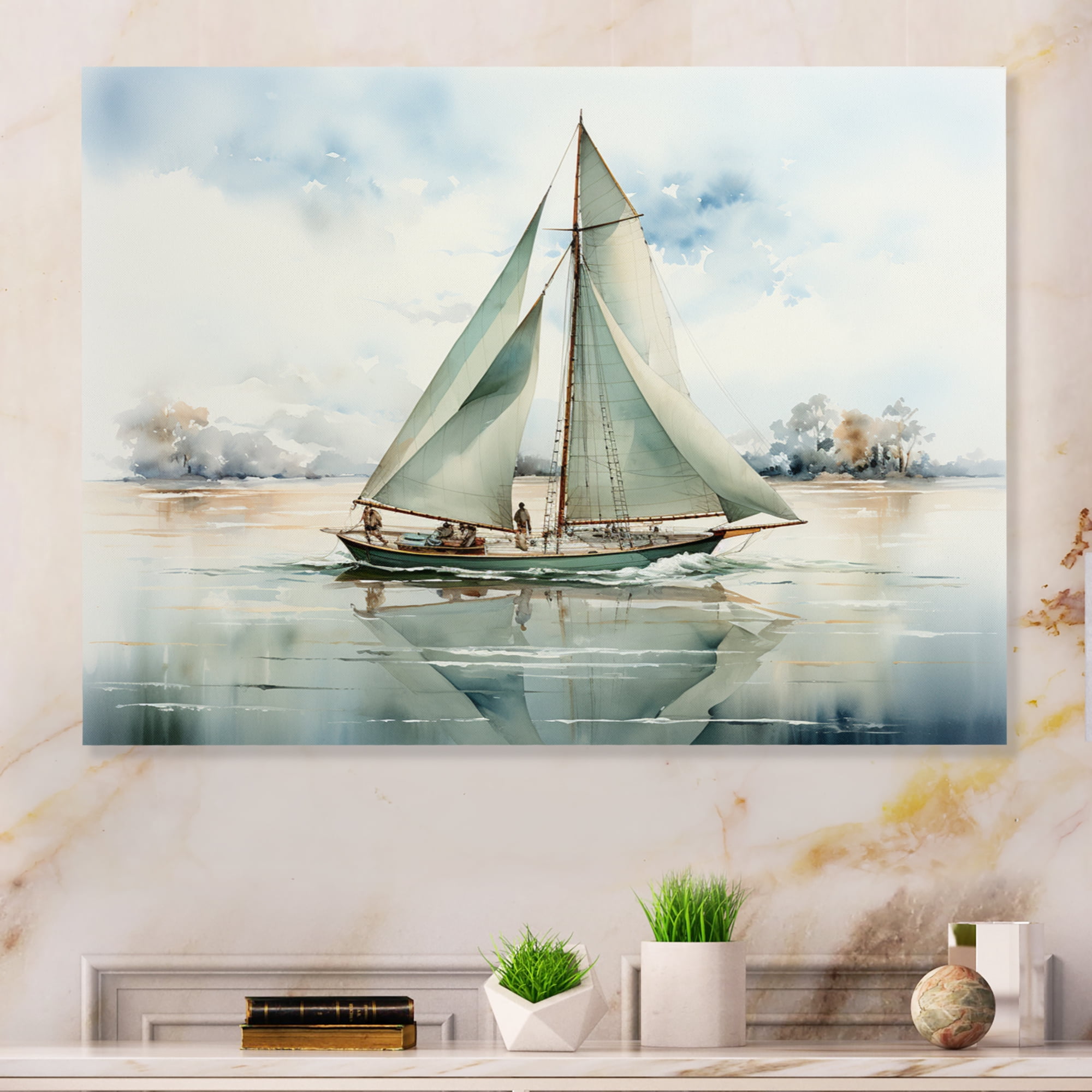 Designart "Solitary Sail Minimalist Maritime II" Boat Metal Wall Art ...