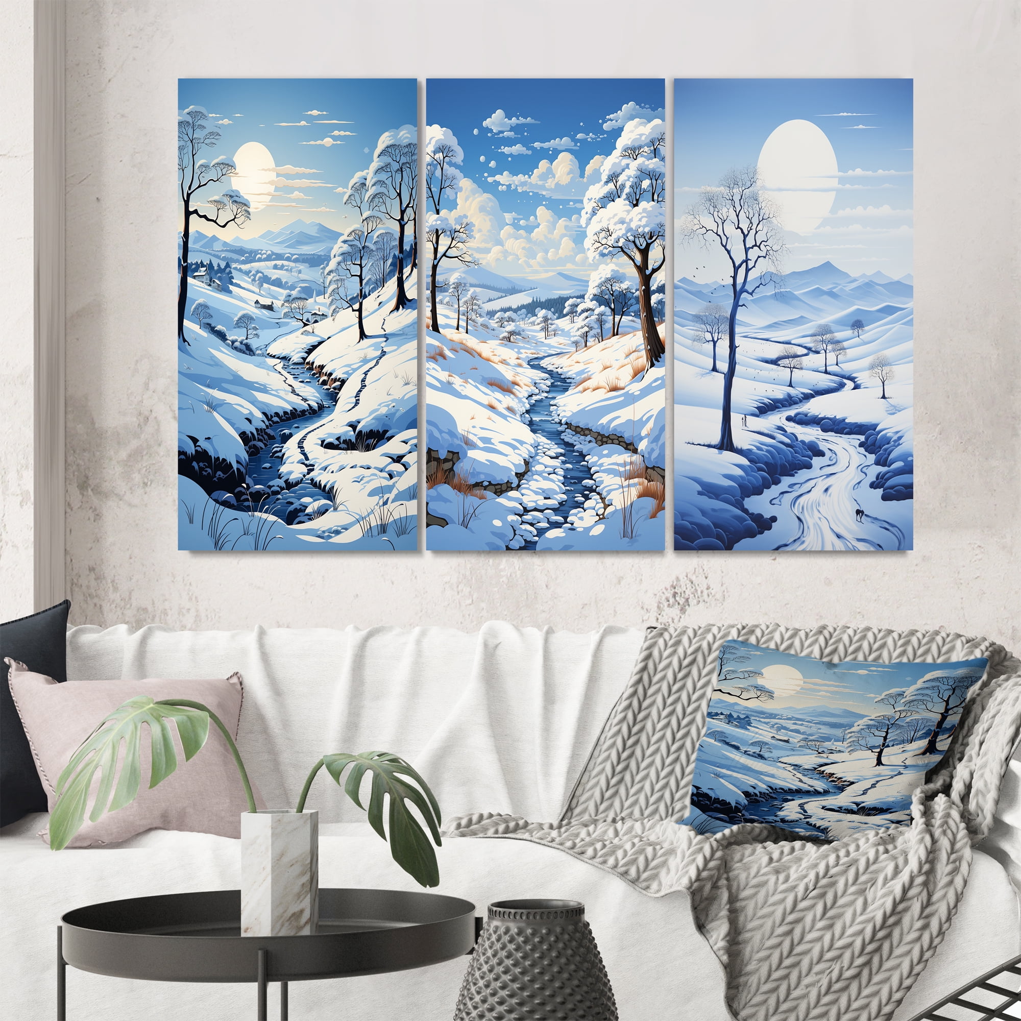 Designart "Solitude Amidst Winter s Snow VIII" Floral Wall Art Set Of 3 ...