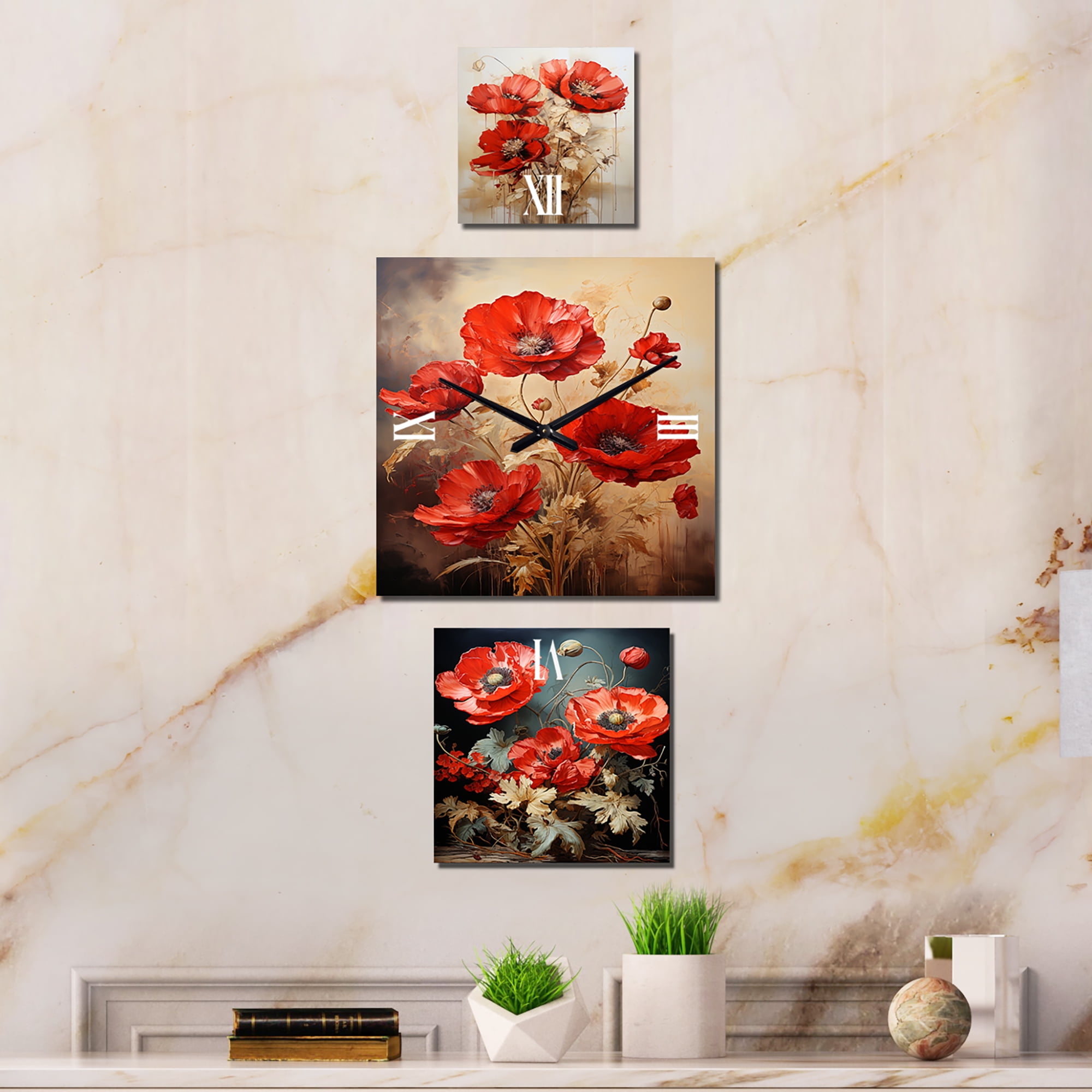 Designart "Solitude in Scarlet Poppies" Poppies Oversized Wall Clock ...