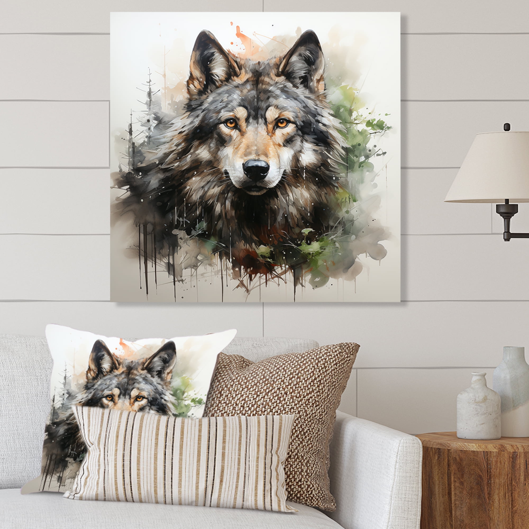 Designart "Solitude Wolf Portrait II In Brown and Grey"Wolf Animal ...