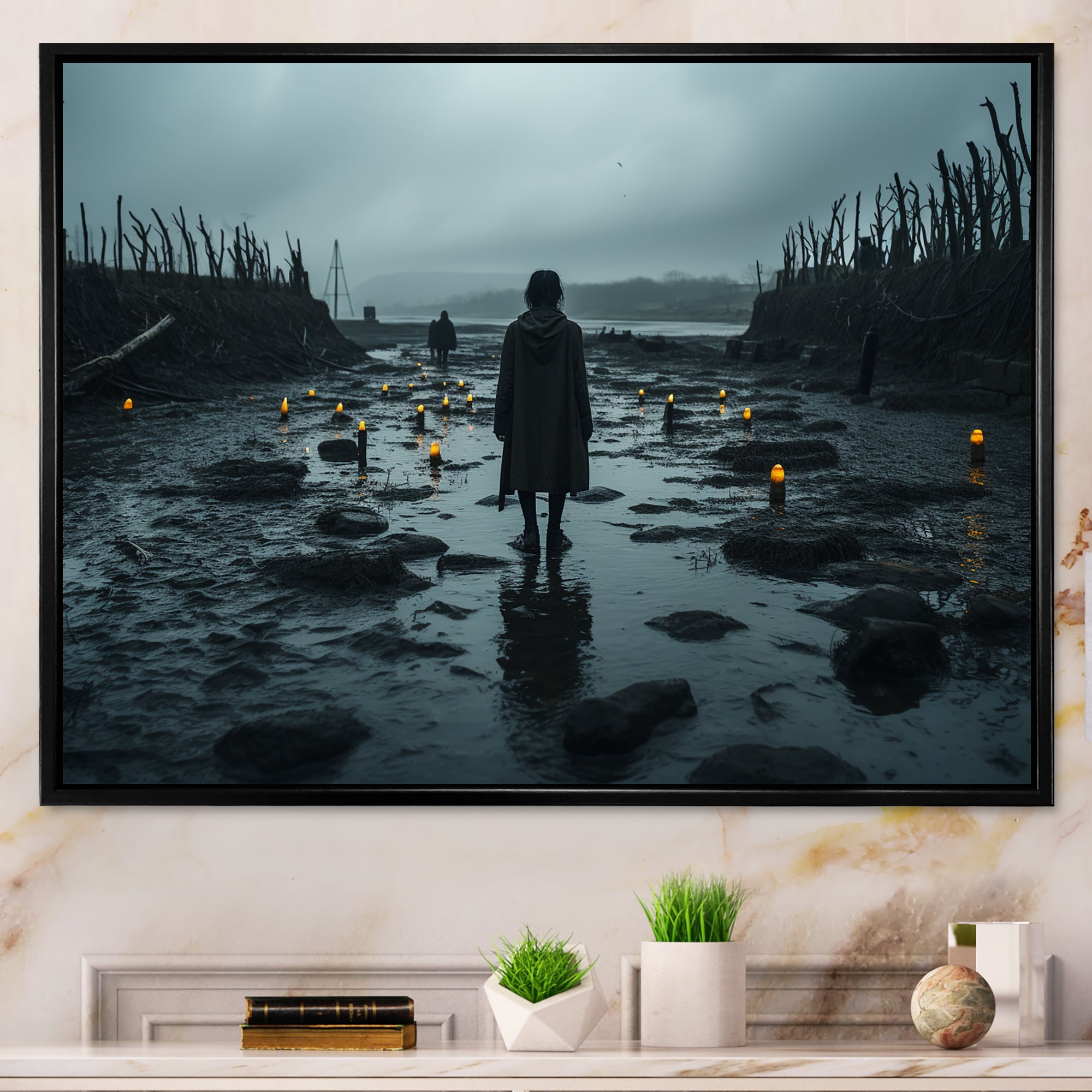Designart "Solitude by the Rocky Beach V" People Framed Wall Art - Glam ...