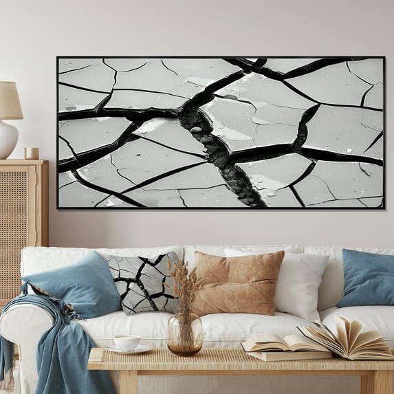 Designart "Soothing Cracks in Black and White" Extra Large Abstract ...