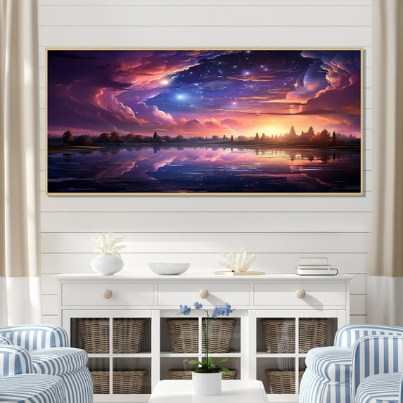 Designart "Space Landscape Pink Moon Sunrise II" Extra Large Landscapes ...