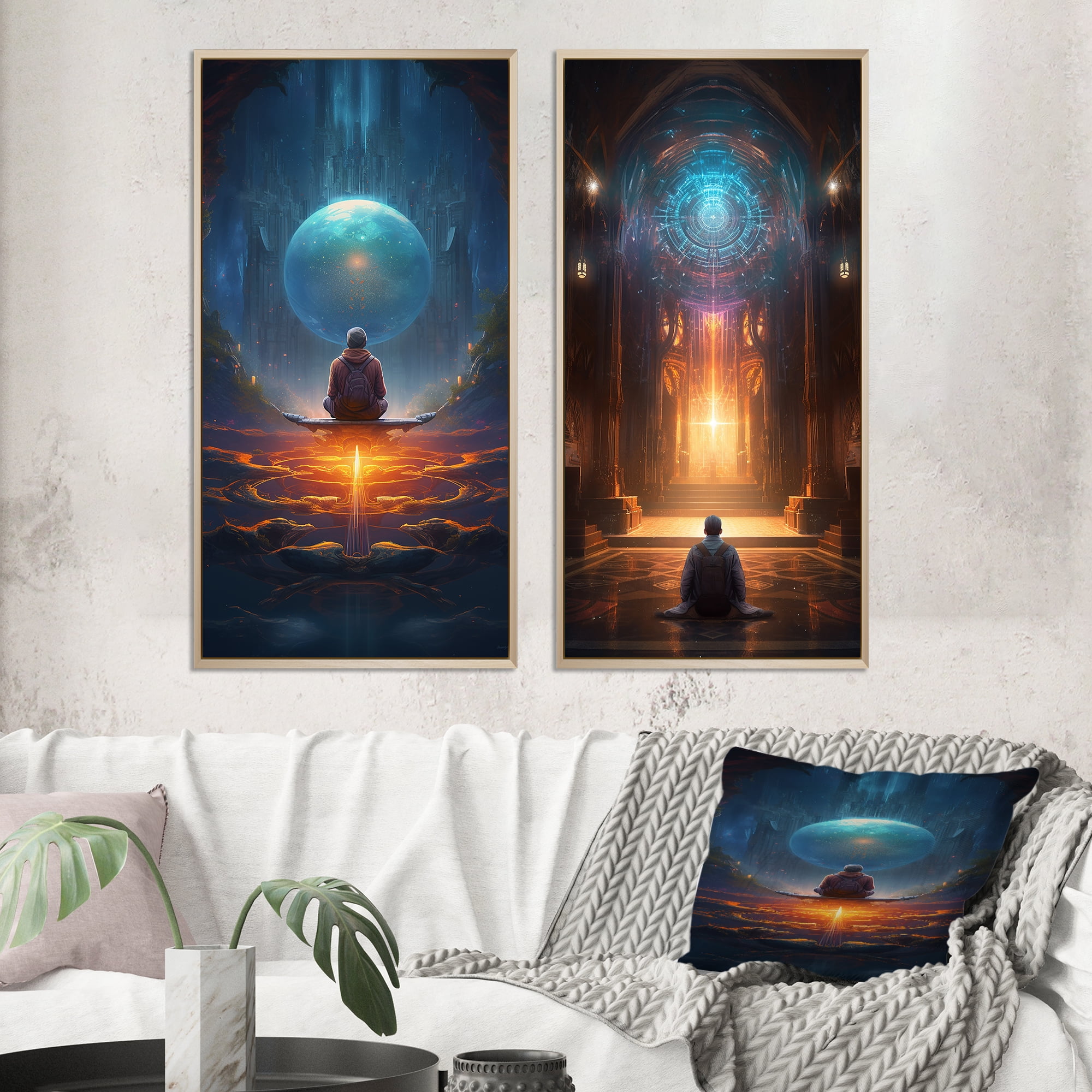 Designart "Space Meditation Inner Light Connection I" Robot Framed Wall ...
