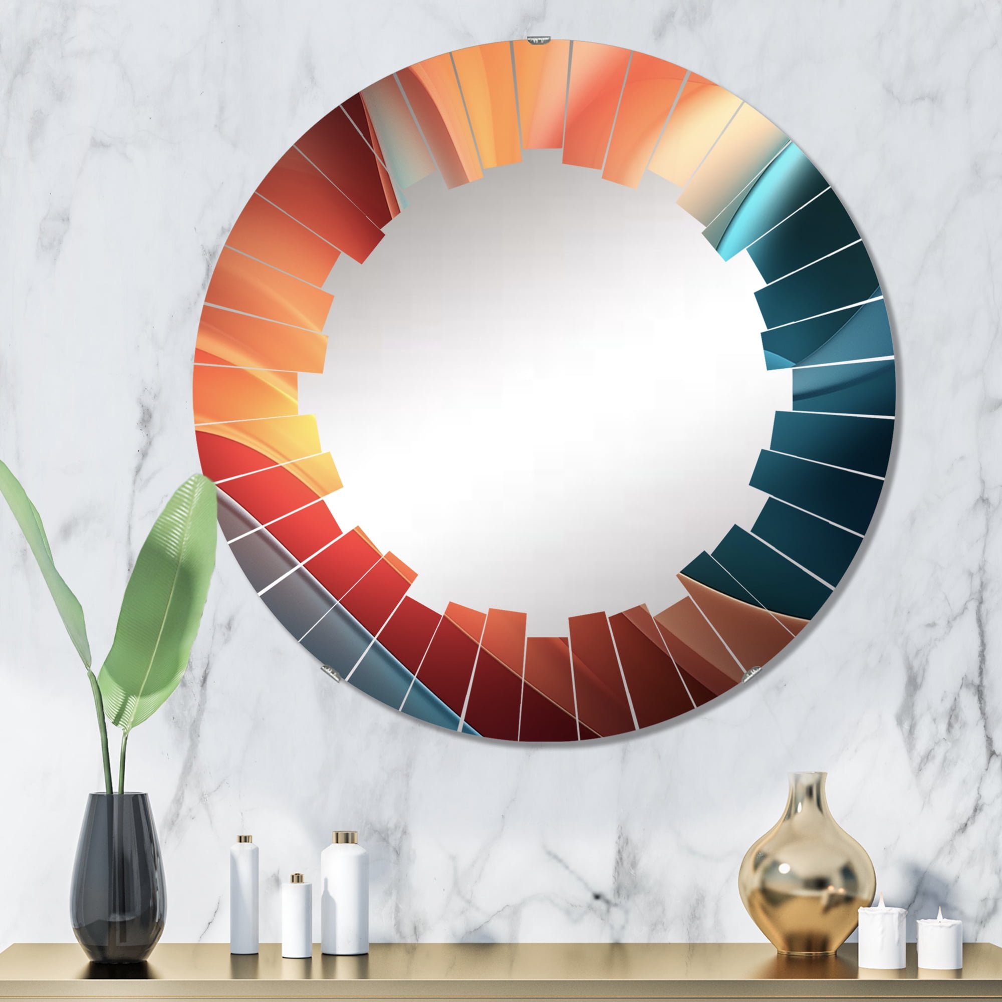 Designart "Spectral Currents Orange Blue Harmony" Fractals Round Wall ...