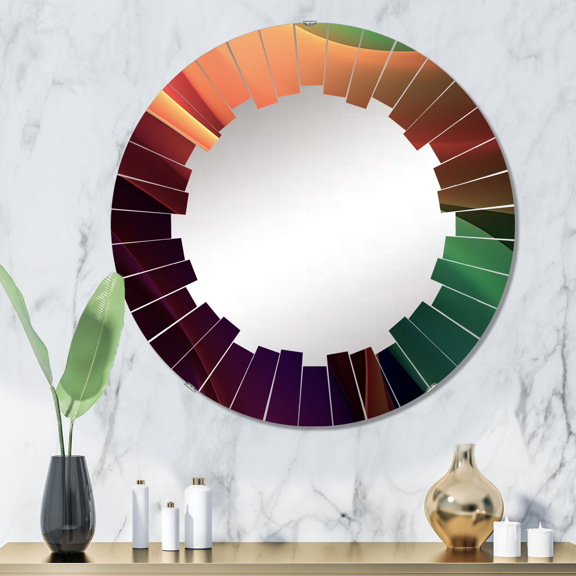 Designart "Spectral Currents Orange Green Harmony" Fractals Round Wall ...