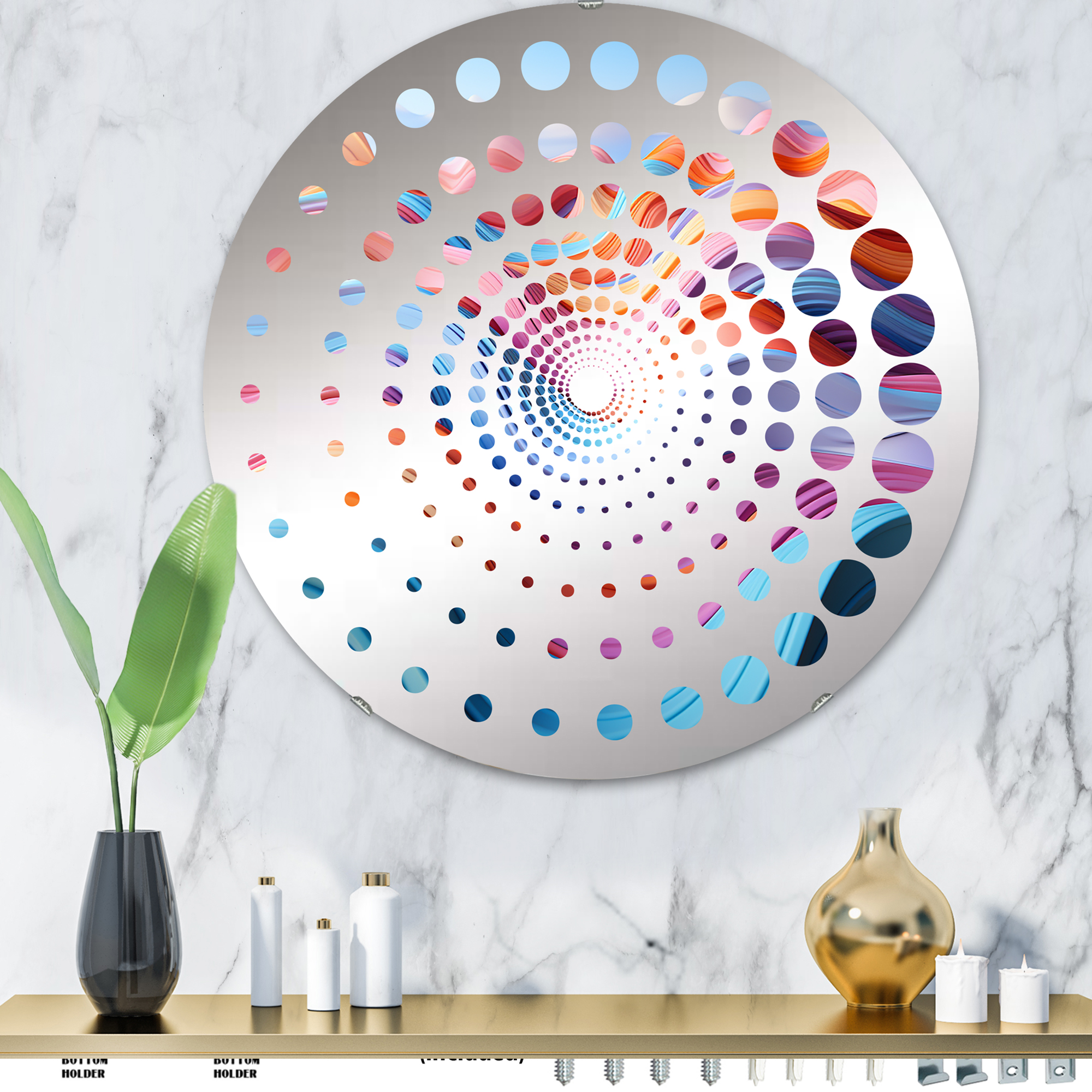 Designart "Spectral Mirage in Multicolor Op Art I" Op Art Spiral Dot ...