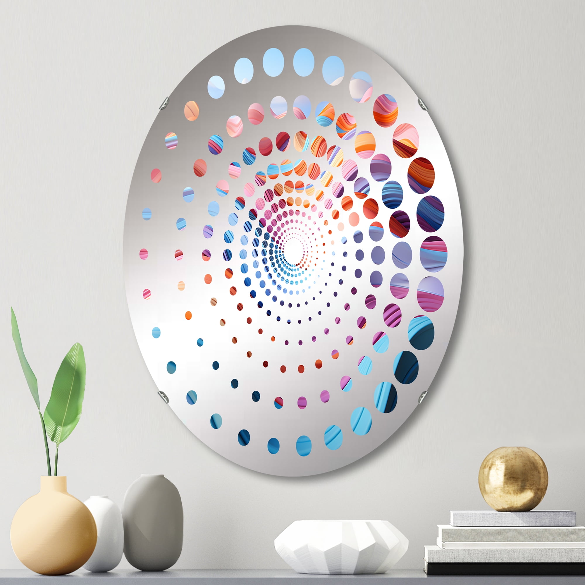 Designart "Spectral Mirage in Multicolor Op Art I" Op Art Spiral Dot ...