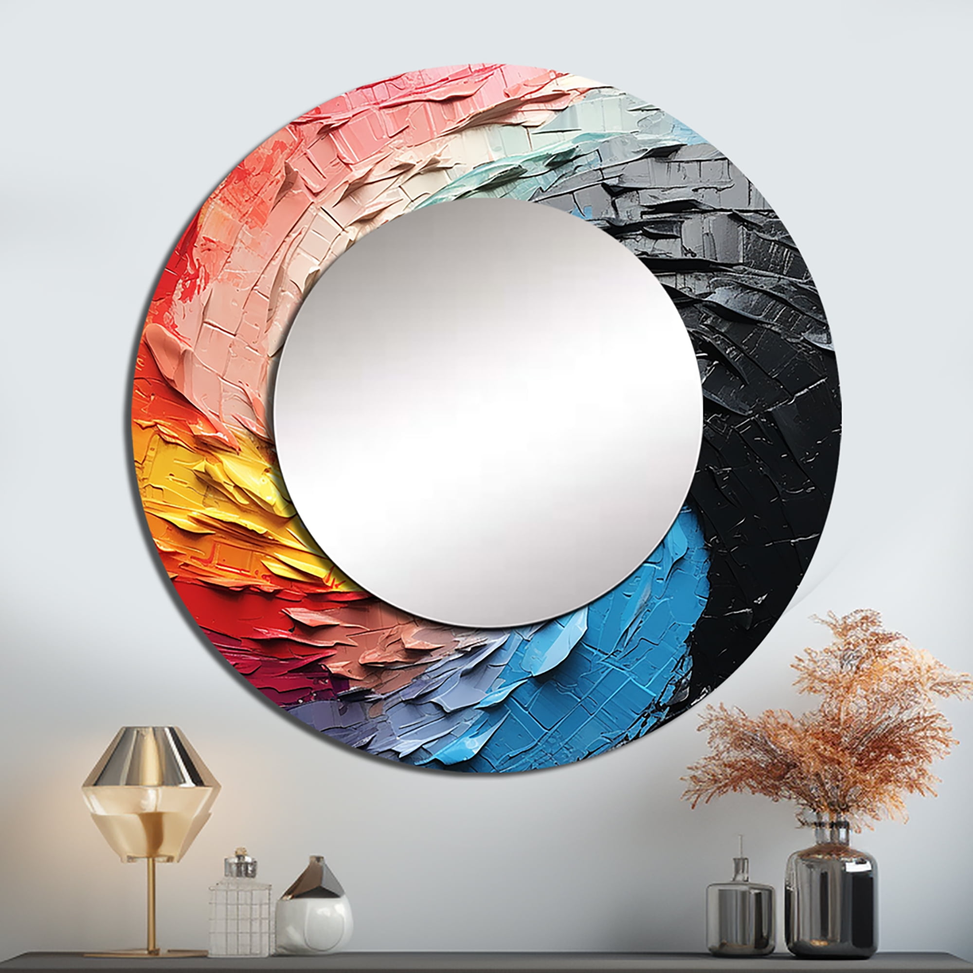 Designart "Spectrum'S Minimalist Vision" Rainbow Rund Mirror For Wall ...