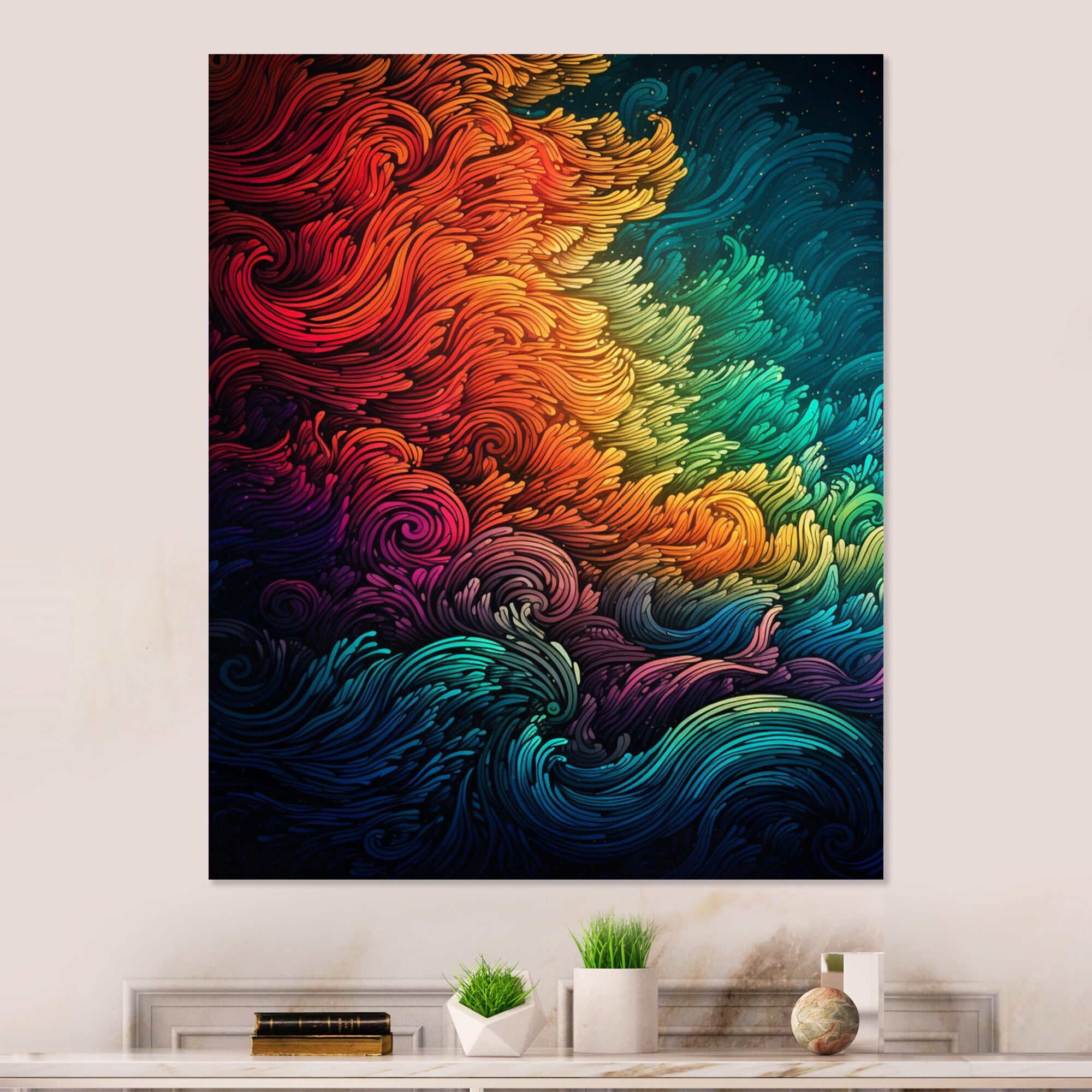 Designart "Spectrum Serenity Colored Waves II" Modern Waves Metal Art ...